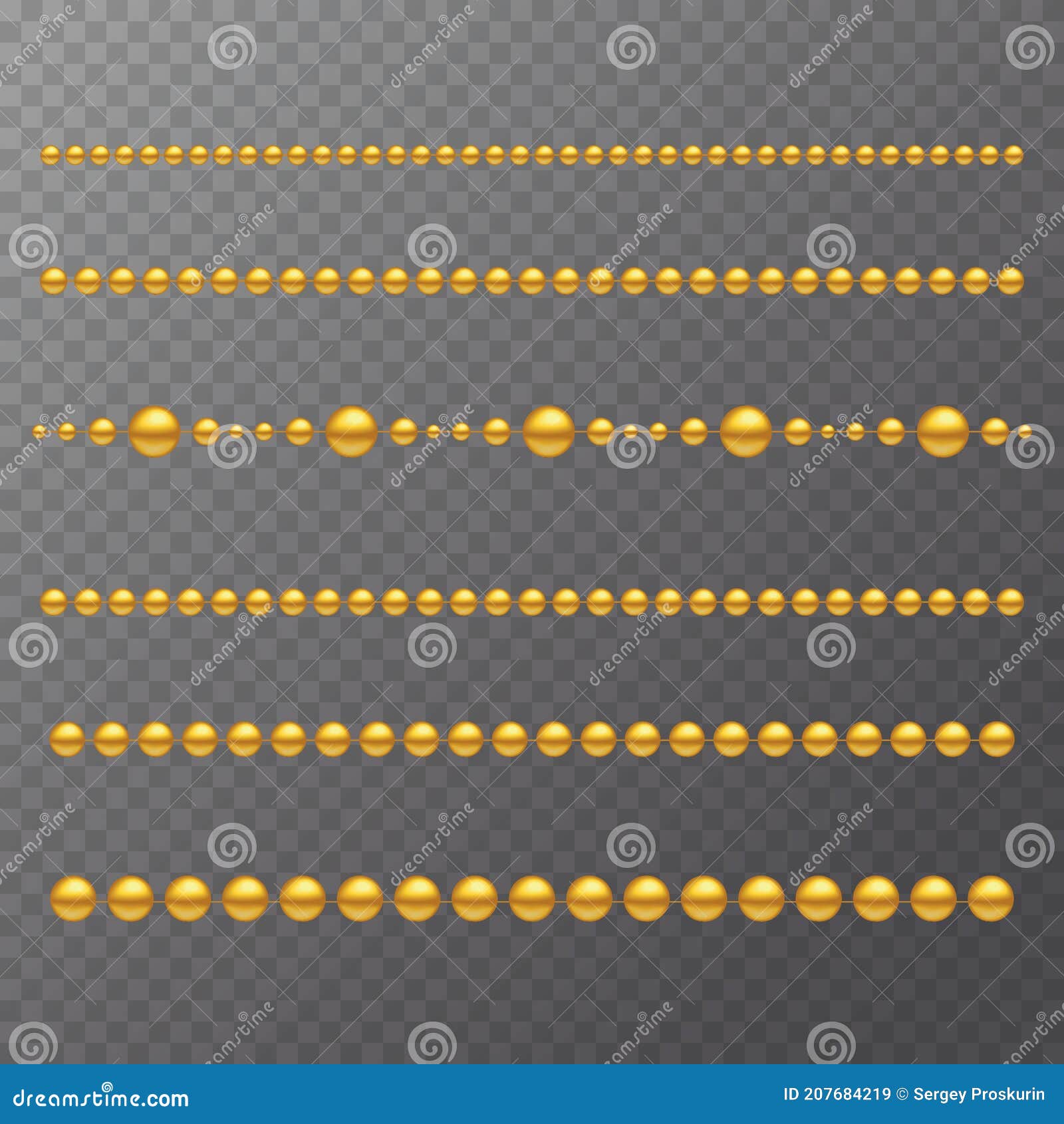 Different Models and Forms of Gold Beads. Realistic Image of Beads ...