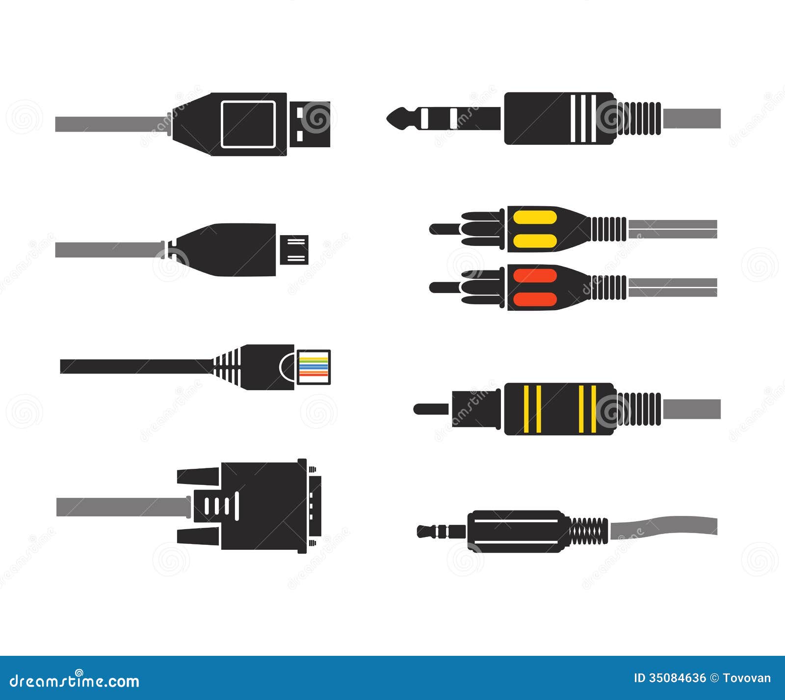 Different Modern Connection Plugs Stock Vector - Illustration of input ...