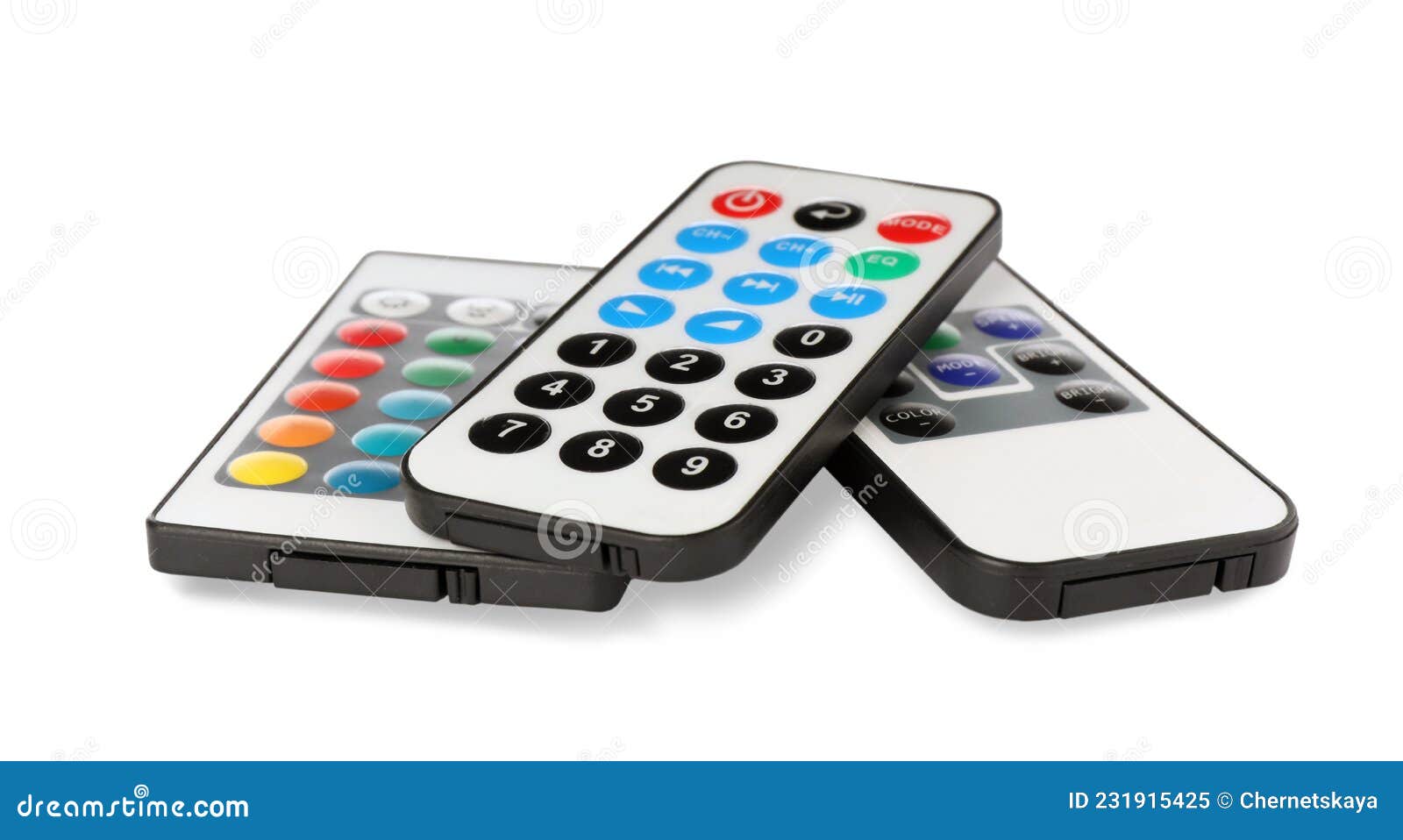 Different Modern Remote Controls on White Background Stock Image ...