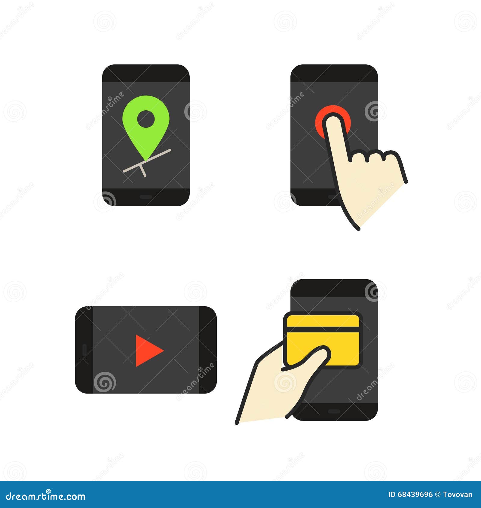 Different Modern Smartphone Color Flat Icons Stock Vector ...