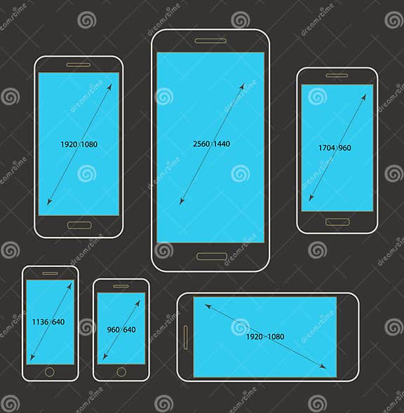 Different Modern Smartphone Resolutions Mockups Stock Vector ...