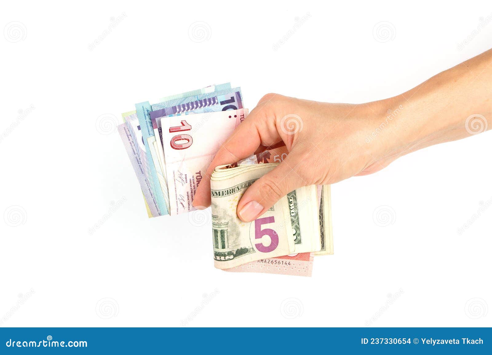 Different Money from All Over the World in the Hand Stock Photo - Image ...