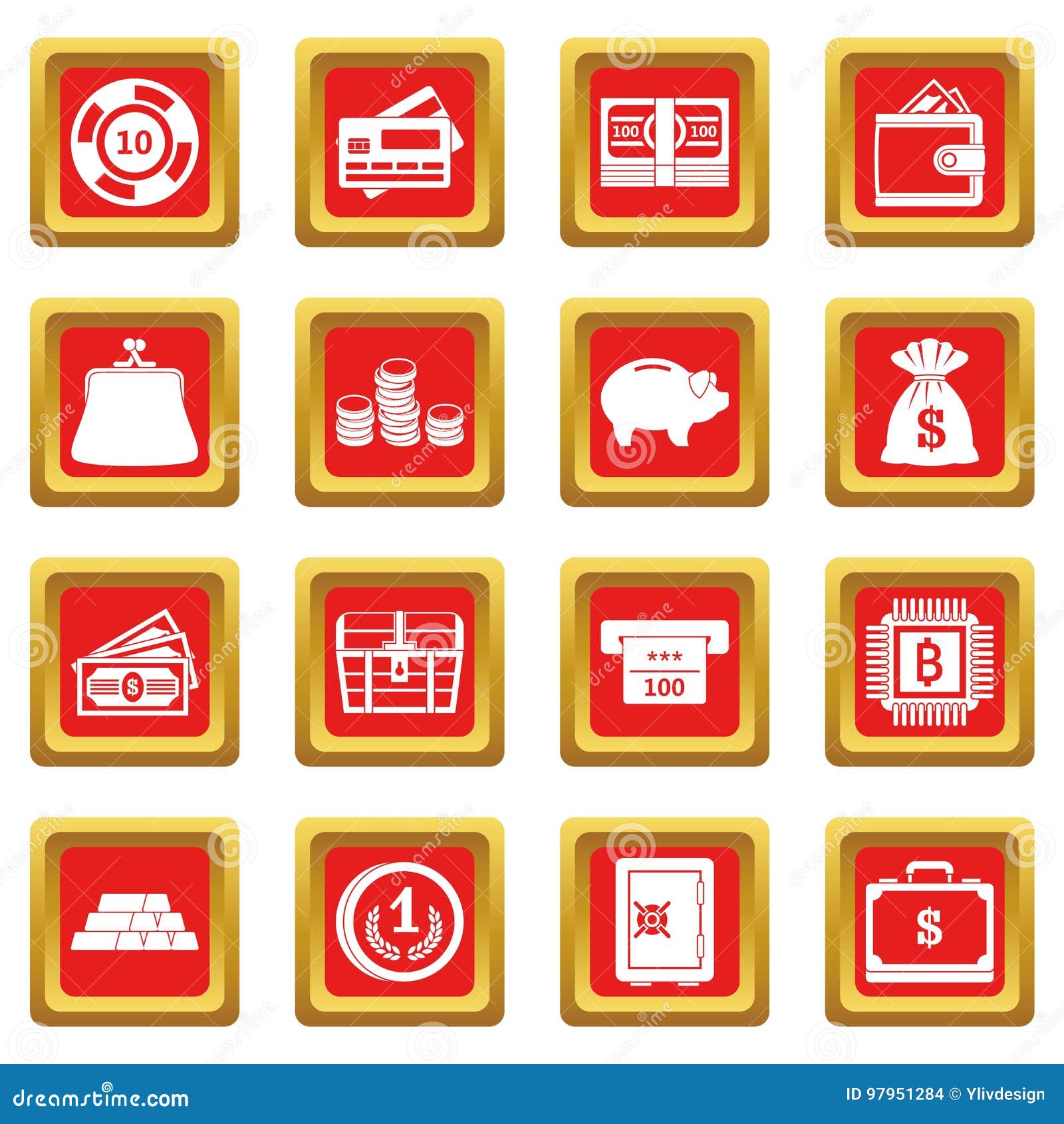 Different Money Icons Set Red Stock Vector - Illustration of coin, card ...