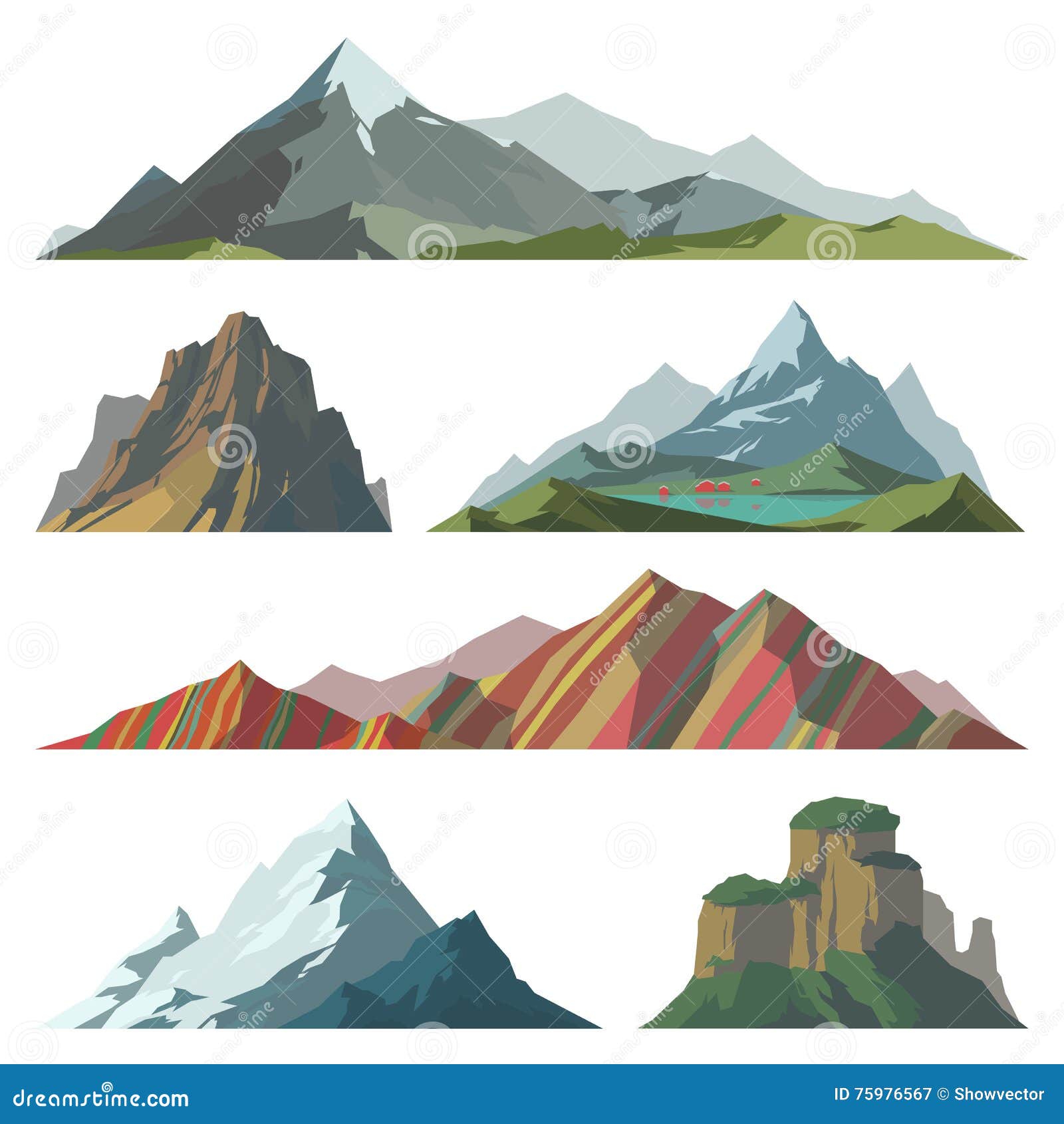 Different Mountain Ranges Silhouette Set. Collection Of Line Drawing ...
