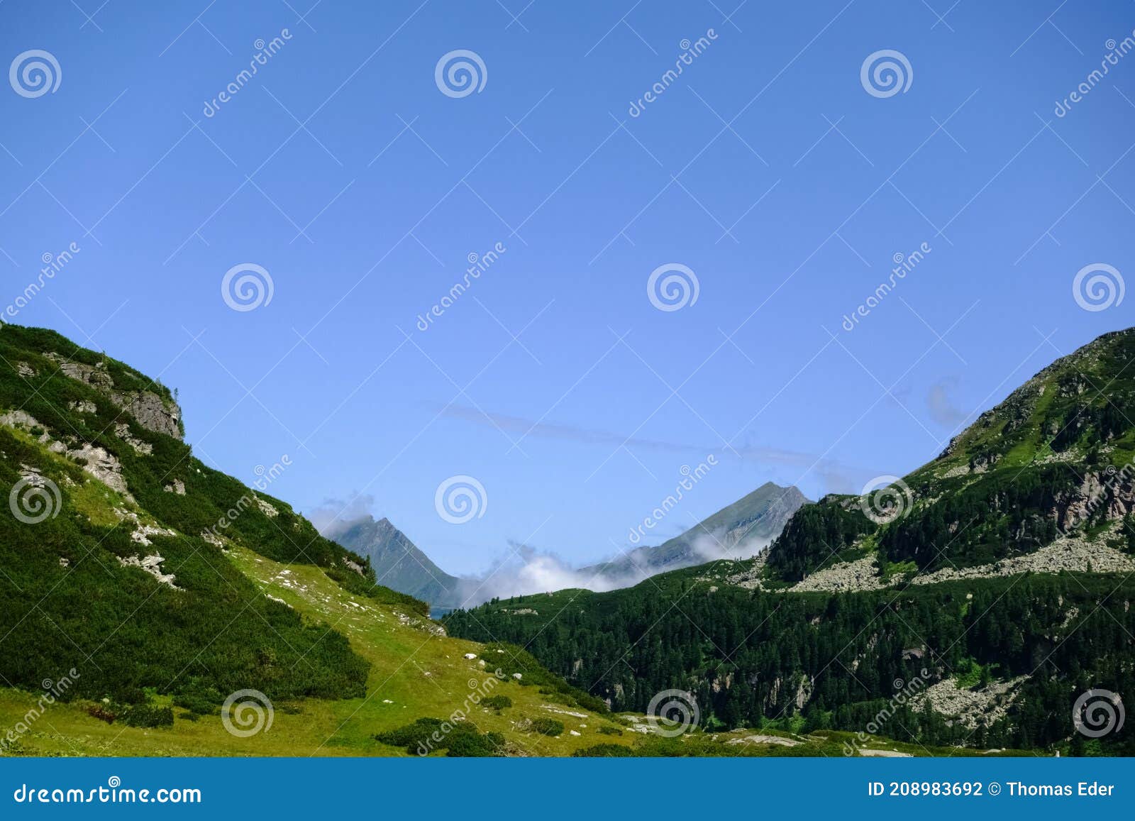 Different Mountains with Clouds and Clear Blue Sky Stock Photo - Image ...