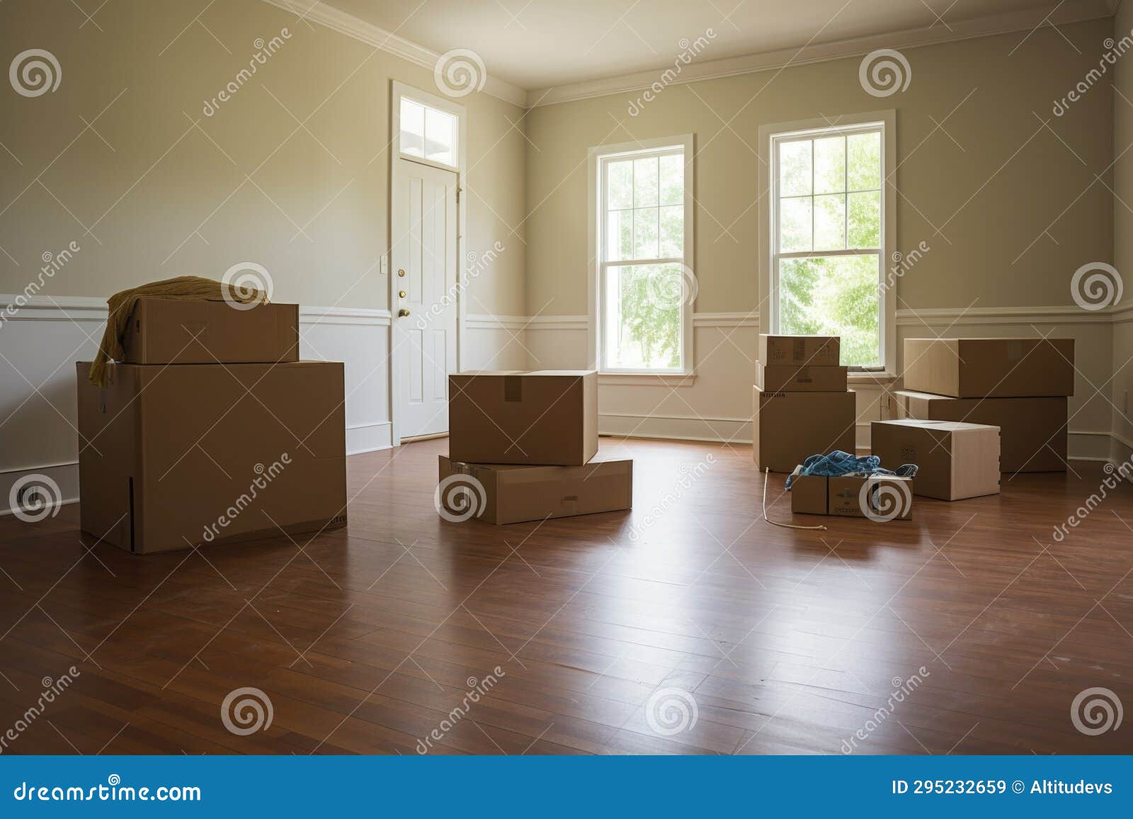 Different Moving Boxes in an Empty Living Room Stock Image - Image of ...