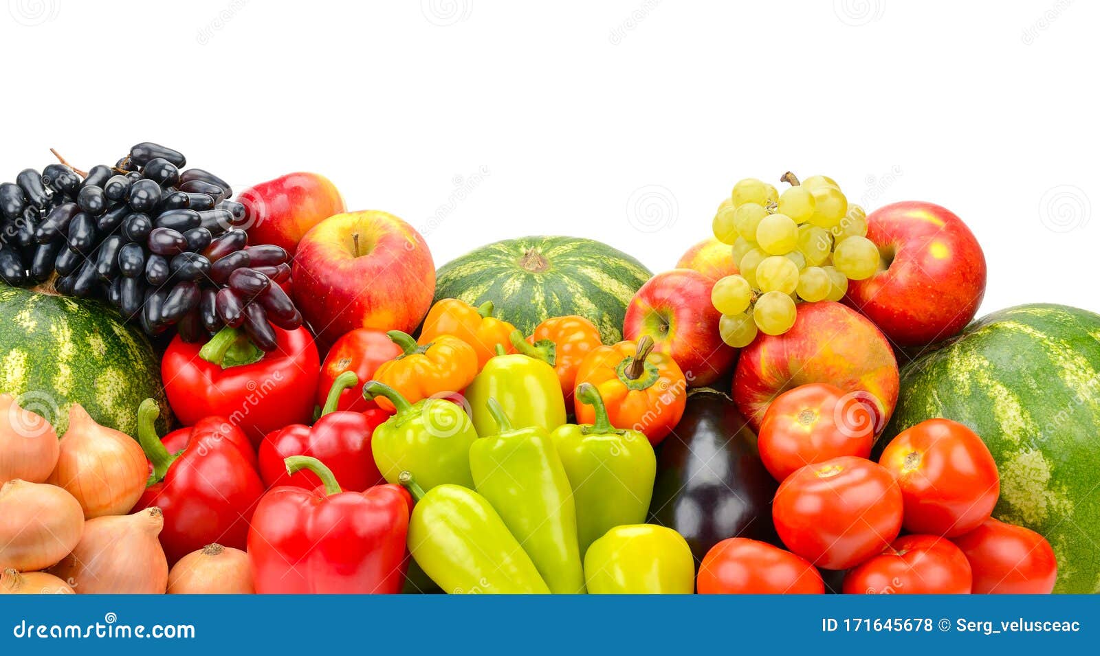 Different Multi-colored Healthy Fruits and Vegetables Isolated on White ...