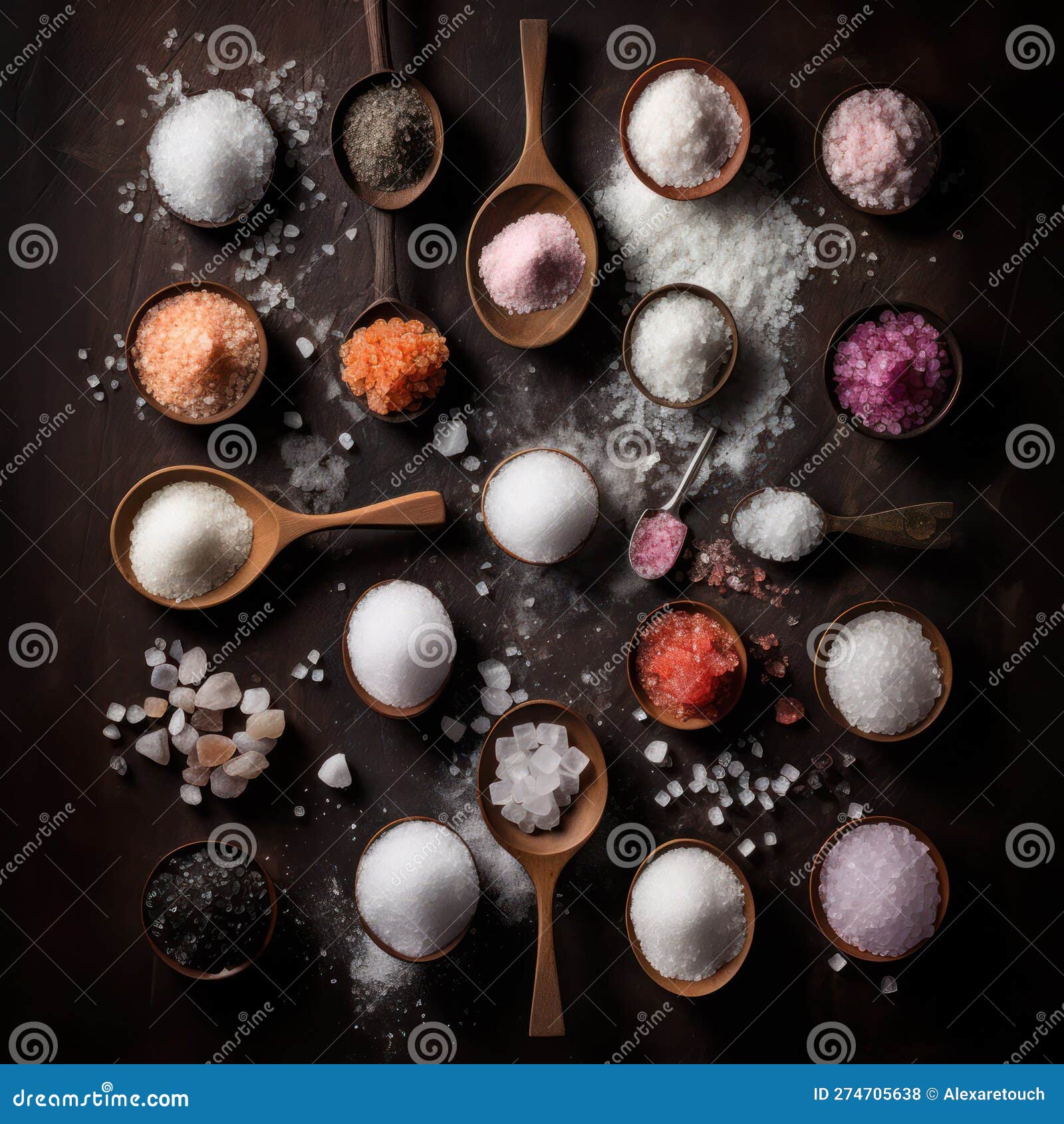 Different Multi-colored Types of Salt Stacked in Plates. Stock ...