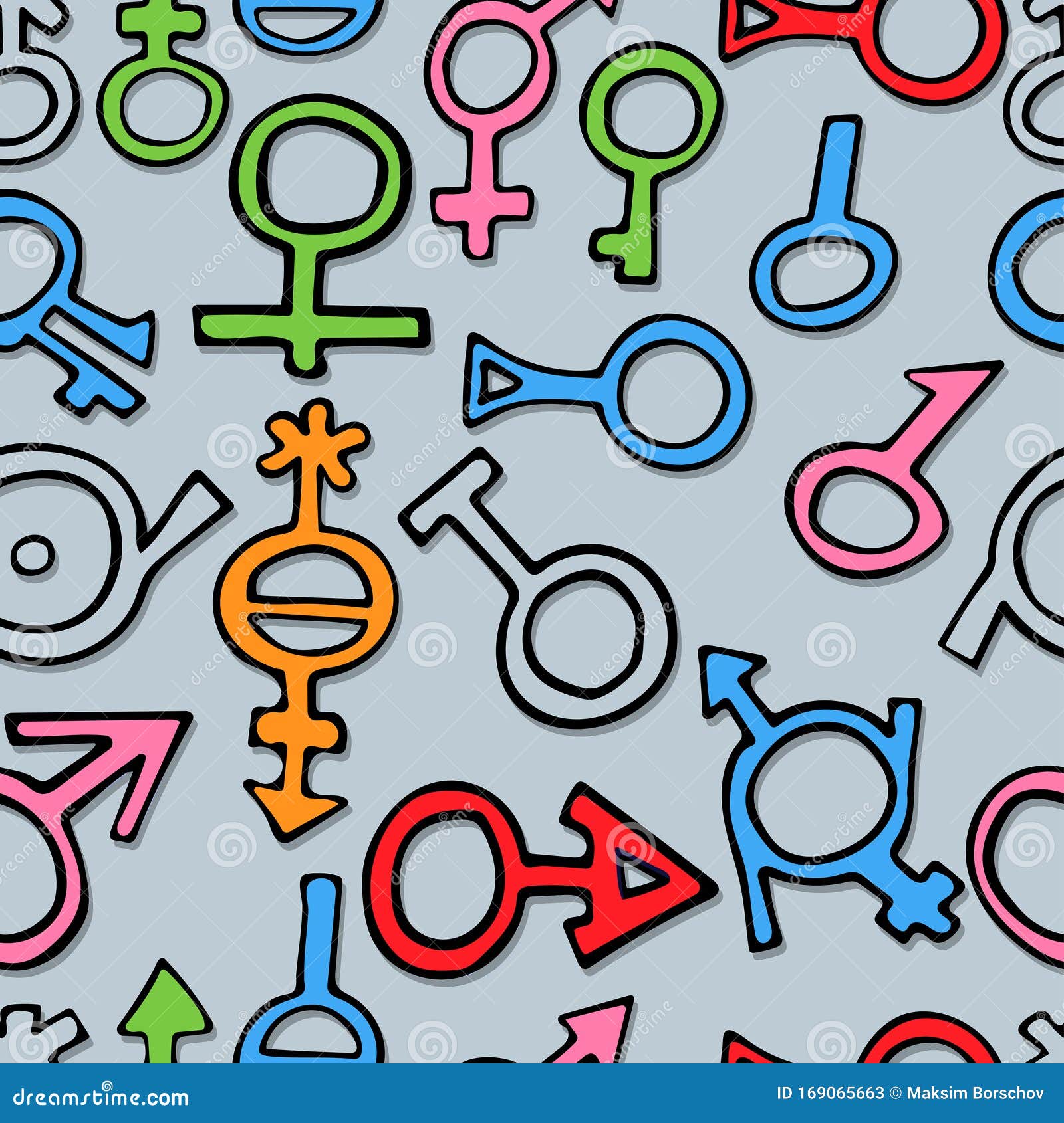 Different Multicolored Gender Symbols. Doodle Seamless Pattern Stock ...