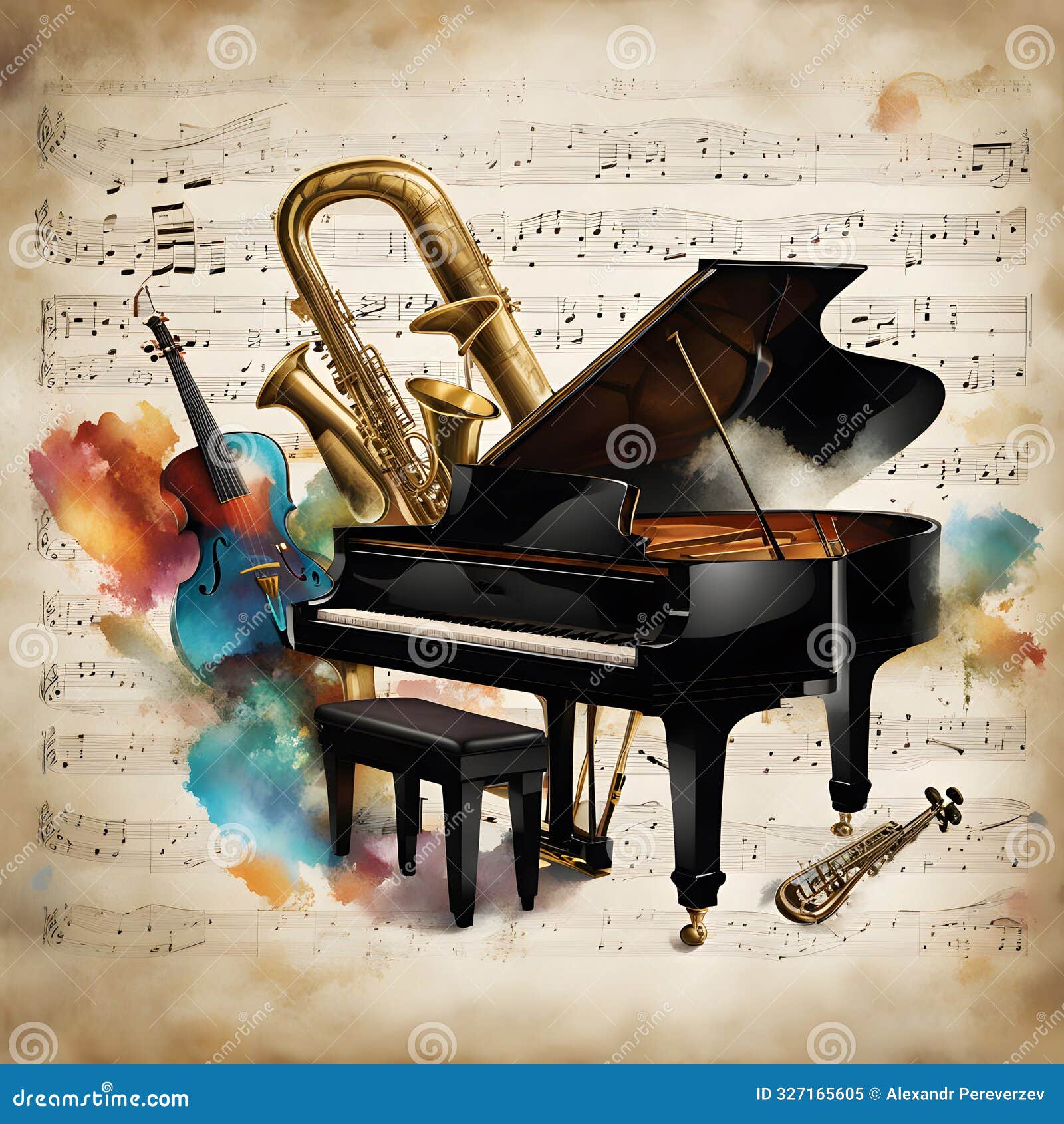 Musical Instruments and Sheet Music Stock Illustration - Illustration ...