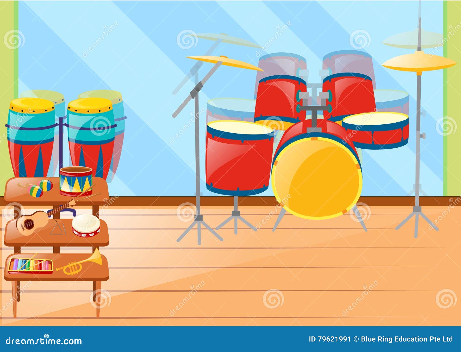 Different Musical Instruments in Room Stock Vector - Illustration of ...