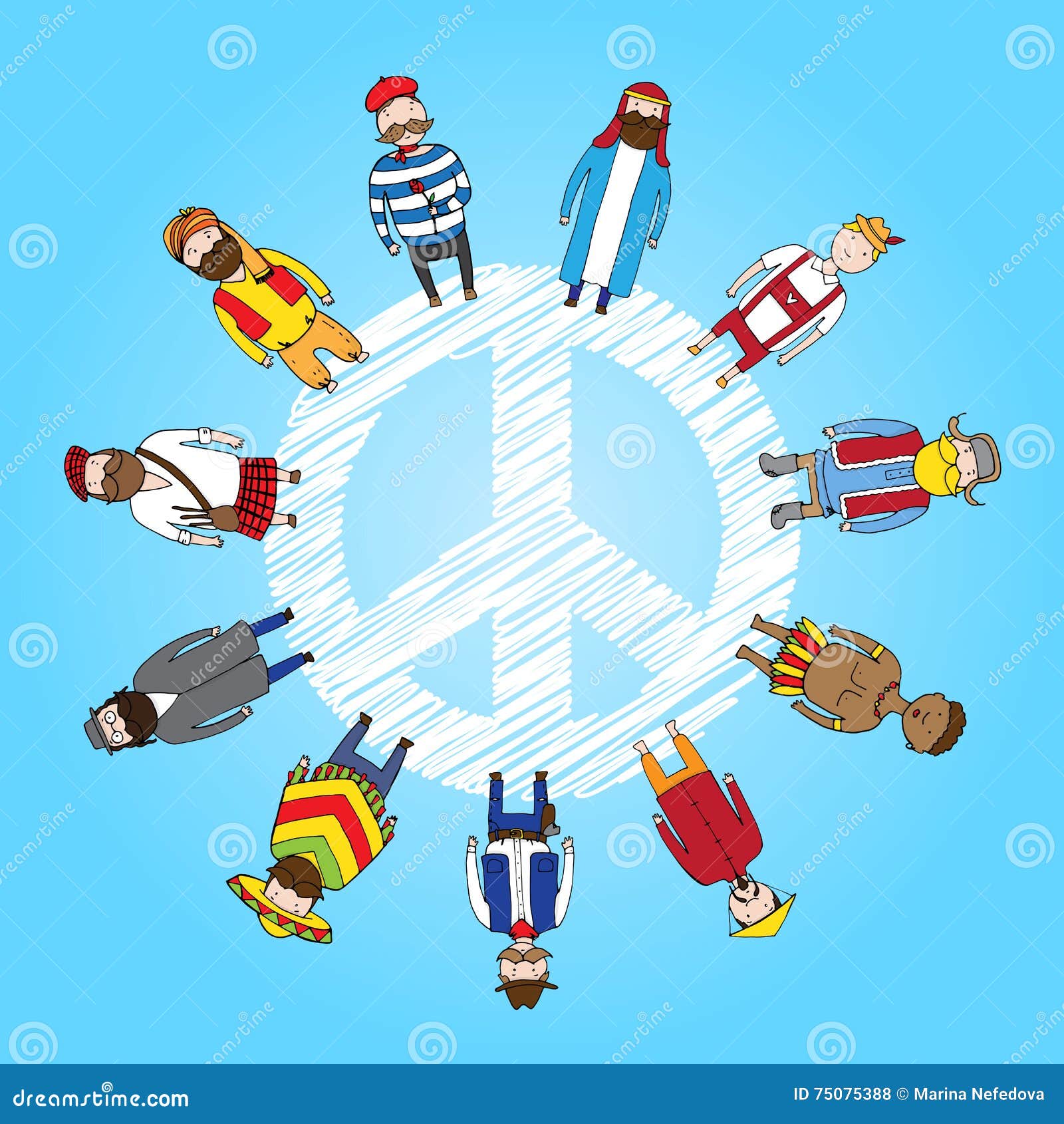 Different Nationality People Standing on the Earth in Peace Stock ...