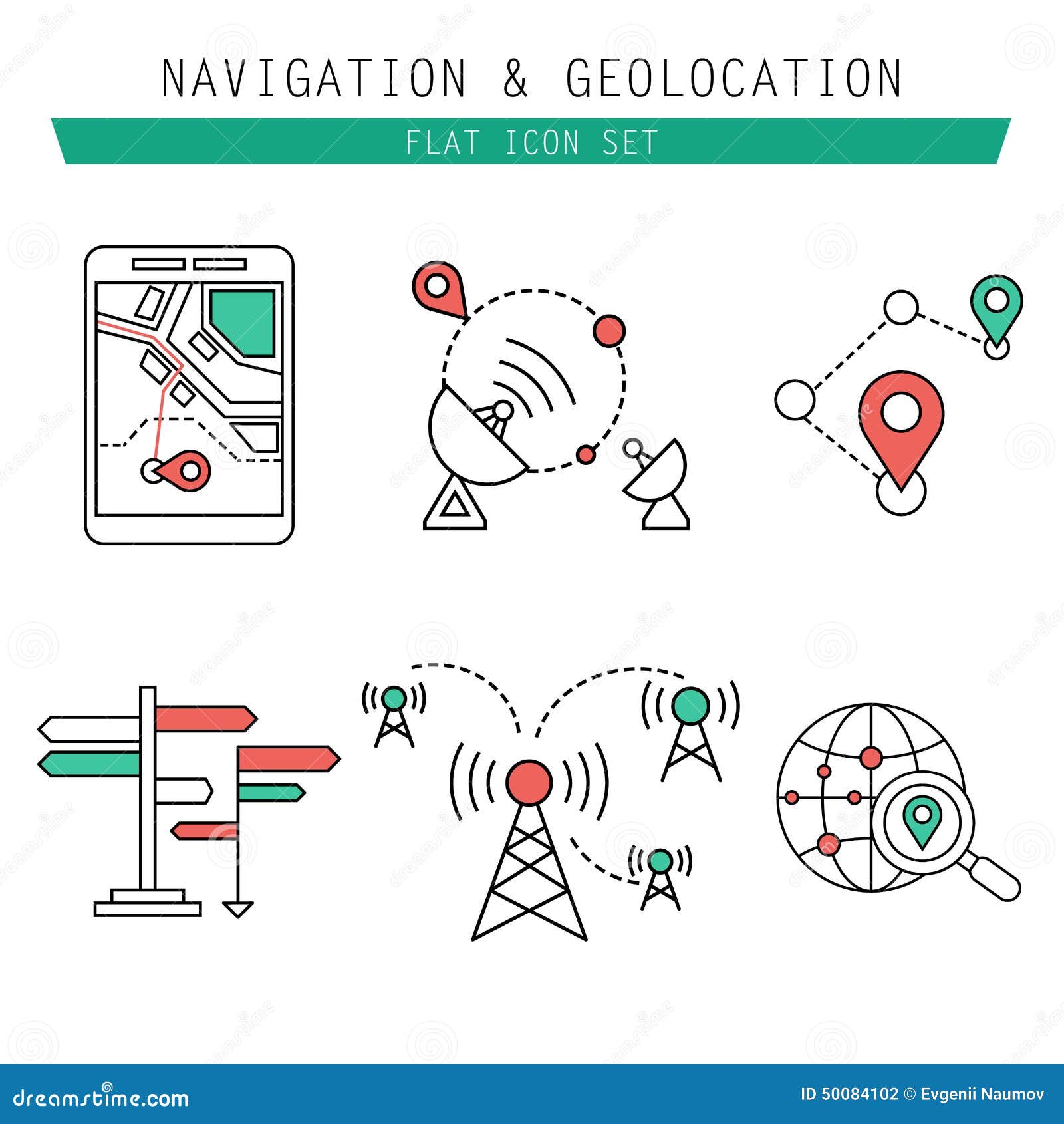 Different Navigation Icons Set with Rounded Stock Vector - Illustration ...