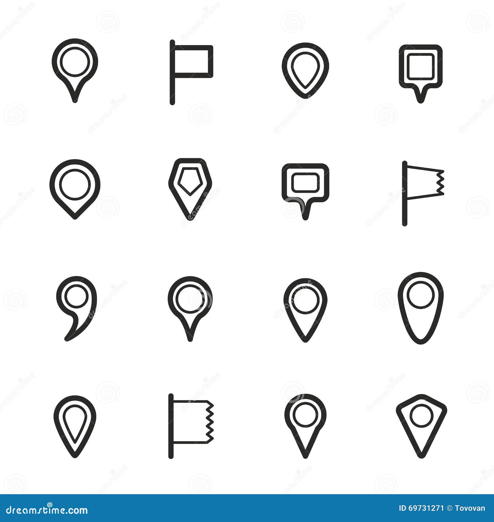 Different Navigation Pins Set with Rounded Corners Stock Vector ...