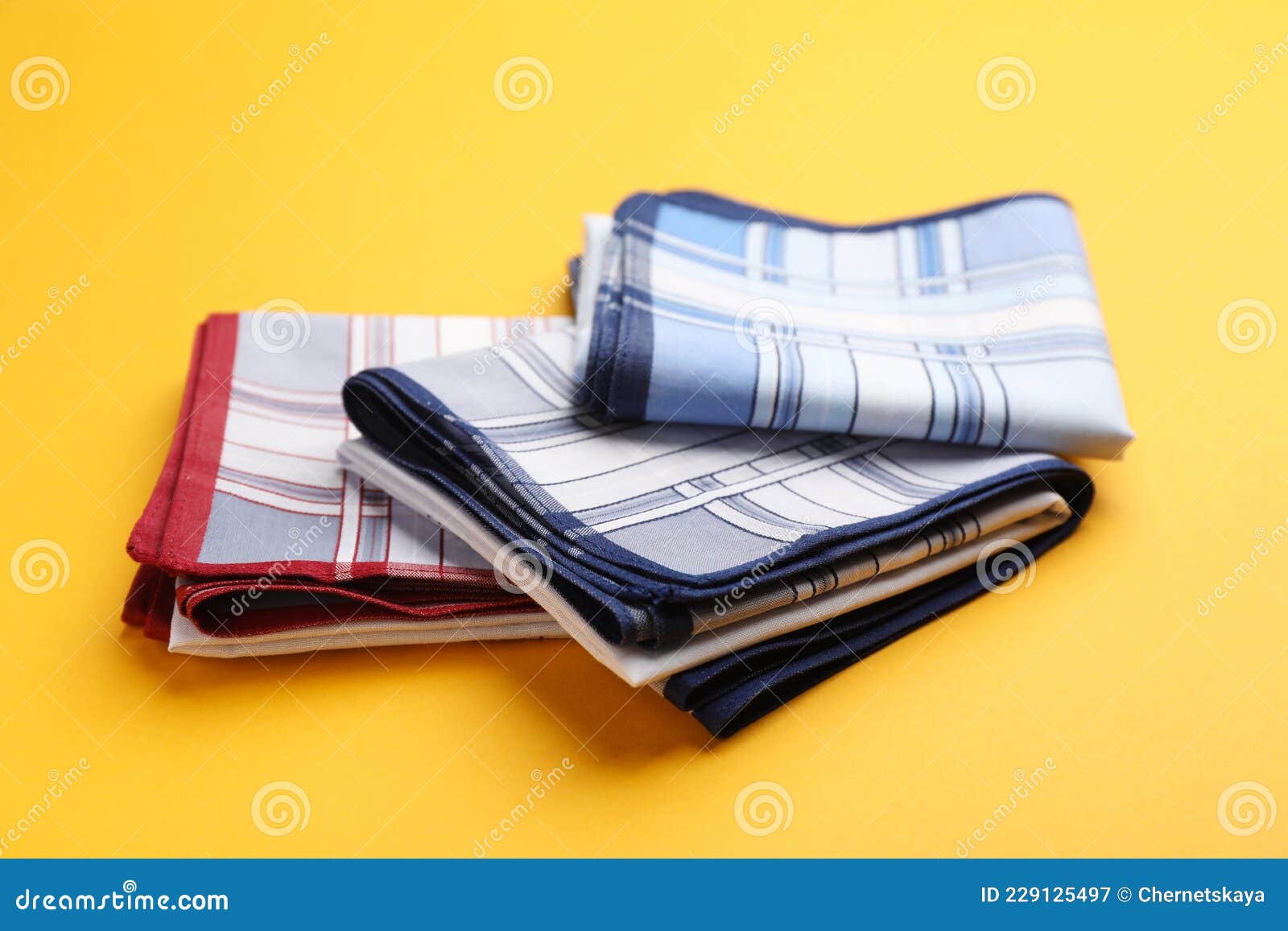 Different New Stylish Handkerchiefs on Yellow Background Stock Image ...