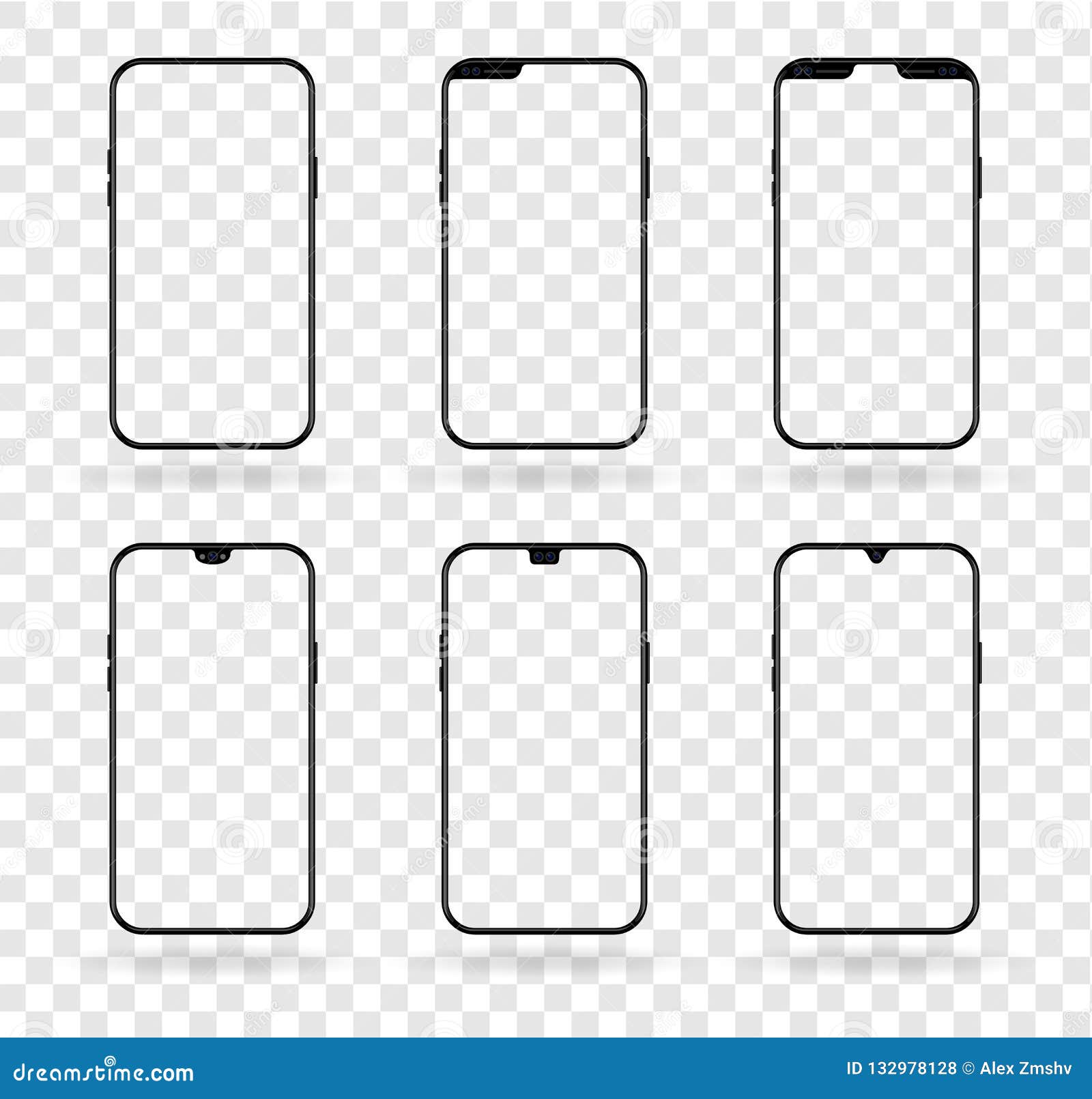 Different Notch Smartphone Display Mockup Set Stock Vector ...