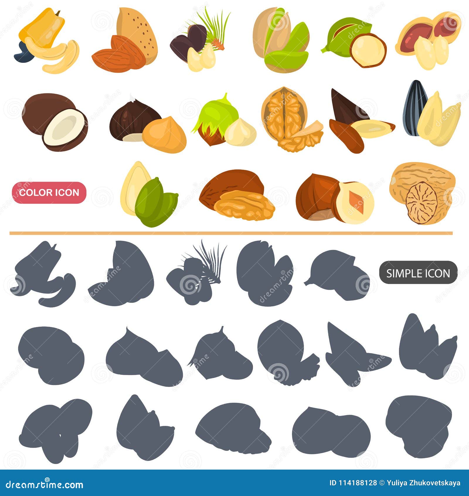 Different Nuts Color Flat and Simple Icons Set Stock Illustration ...