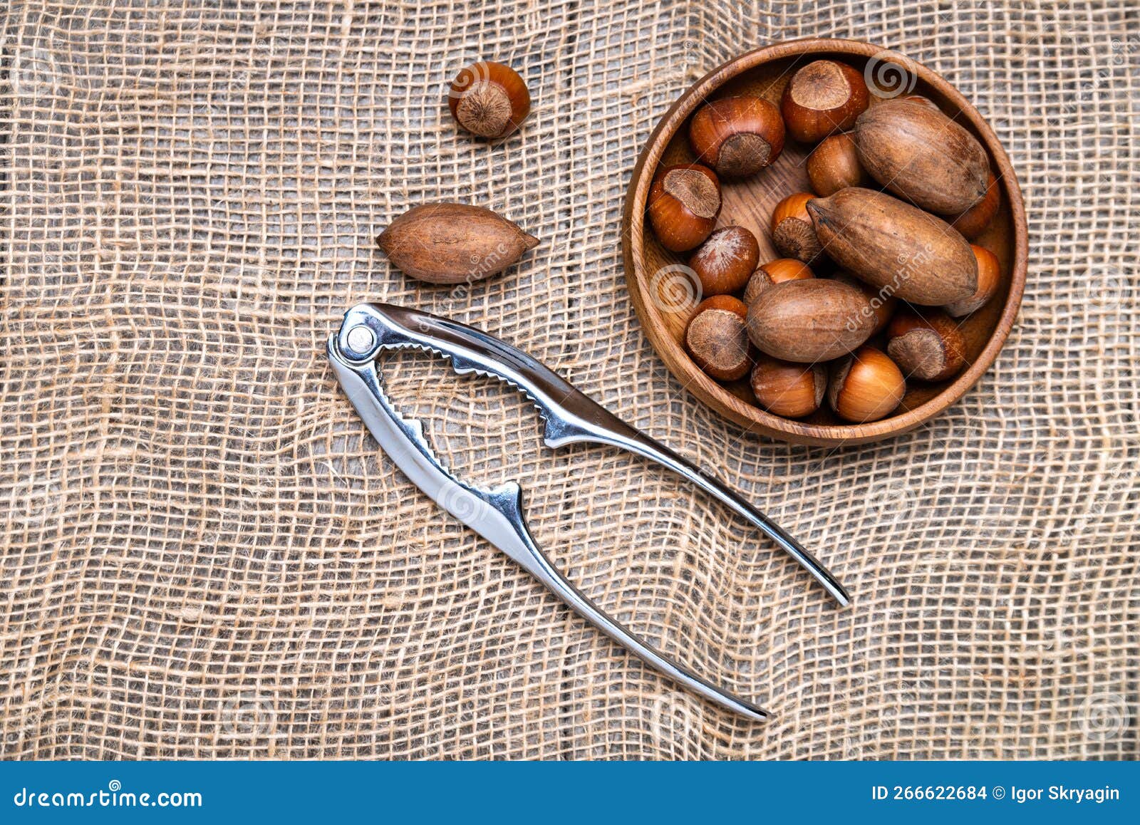 Different Nuts and Nutcracker Close Up. View from Above Stock Photo ...