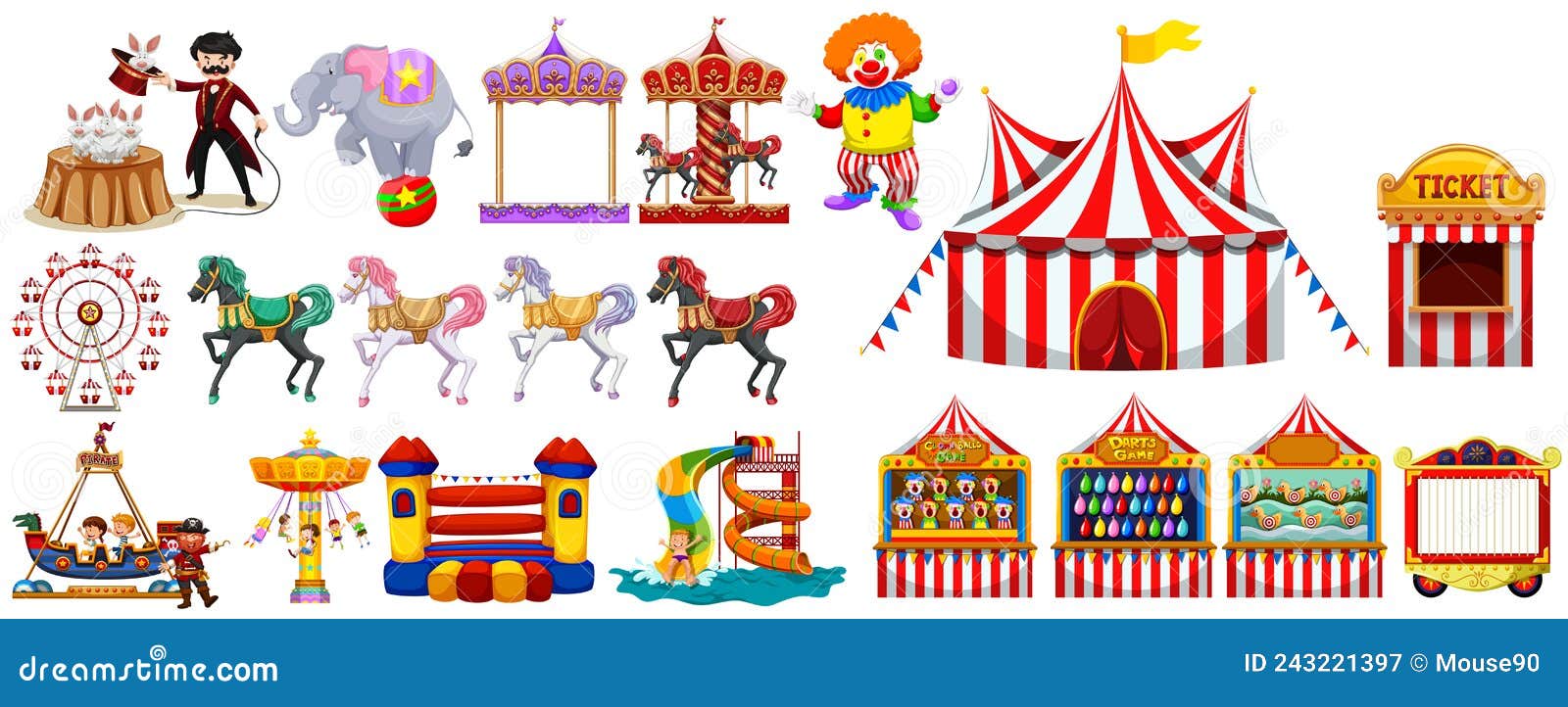 Different Objects from the Circus Stock Vector - Illustration of white ...