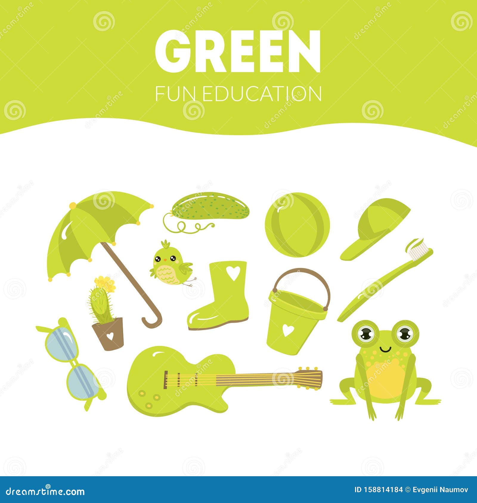 Different Objects in Green Color, Fun Educational Game for Preschool ...