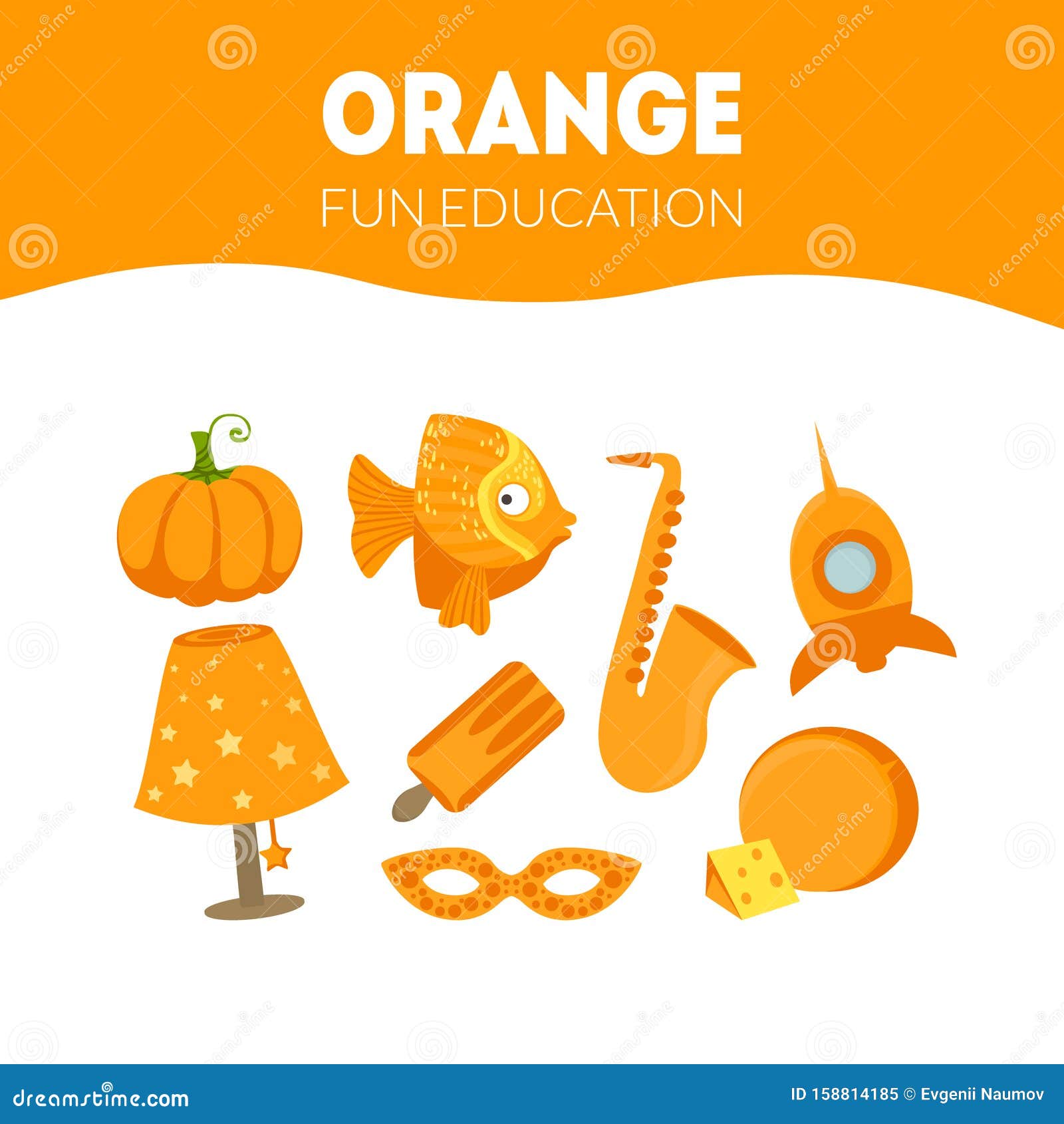 Different Objects in Orange Color, Fun Educational Game for Preschool ...