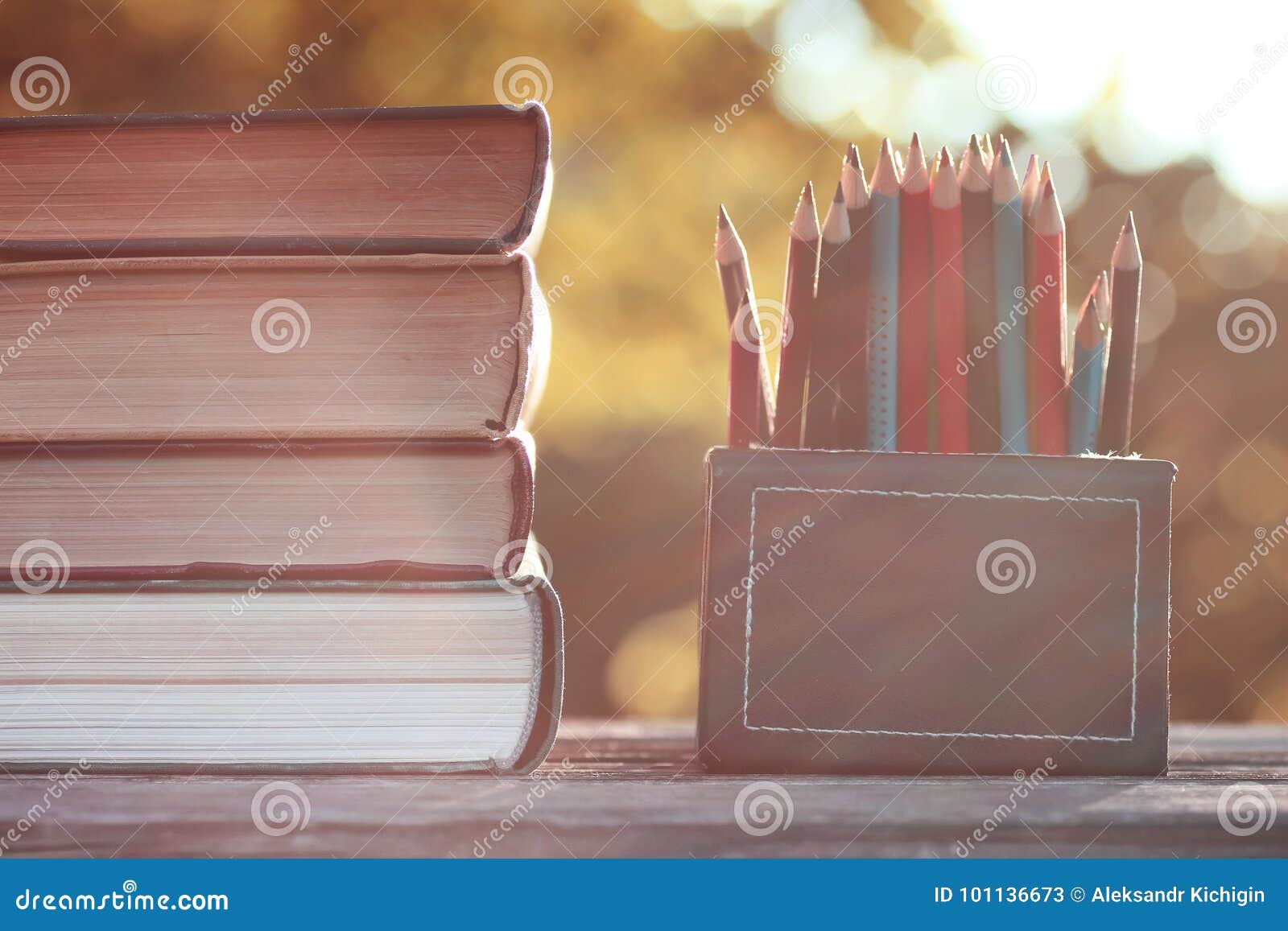 Autumn Book Stack Wooden Outdoor Stock Image - Image of green ...