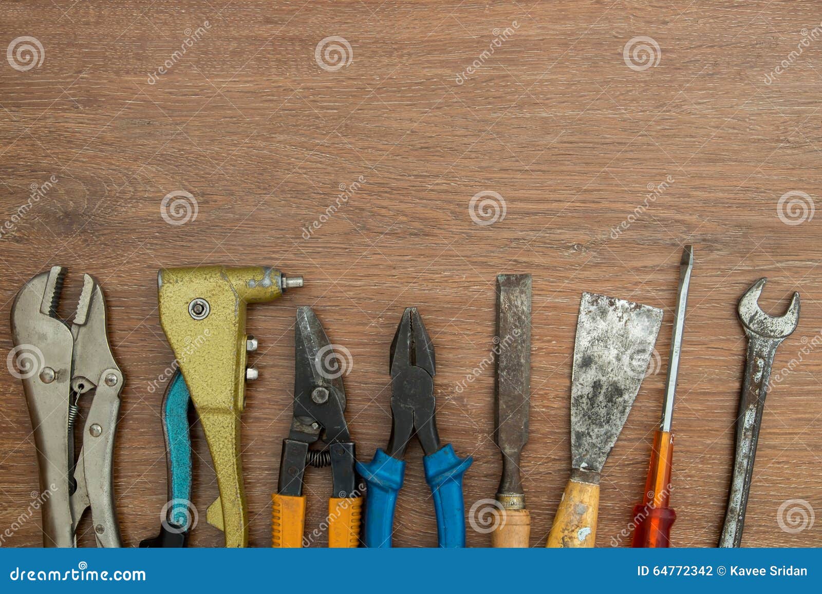 Different Old Tools on Wood Stock Photo - Image of grid, organized ...