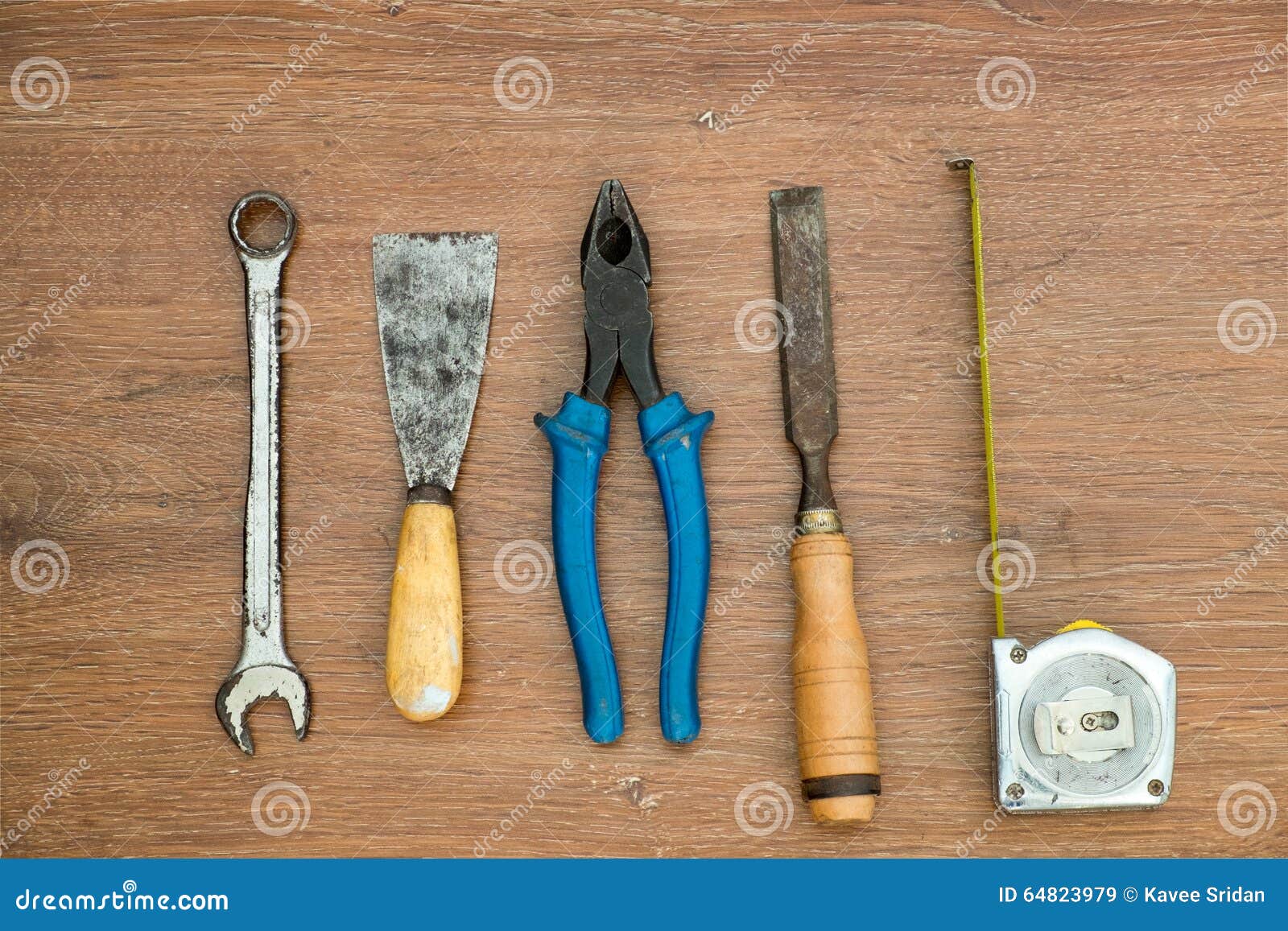 Different Old Tools on Wood Stock Image - Image of space, hammer: 64823979