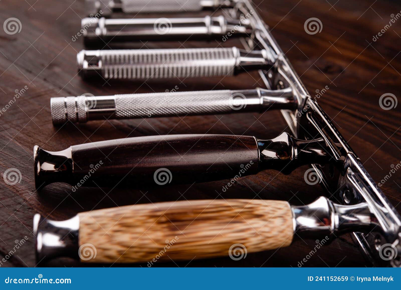 Old Vintage Razors and Brush on a Black Background. View from Above ...