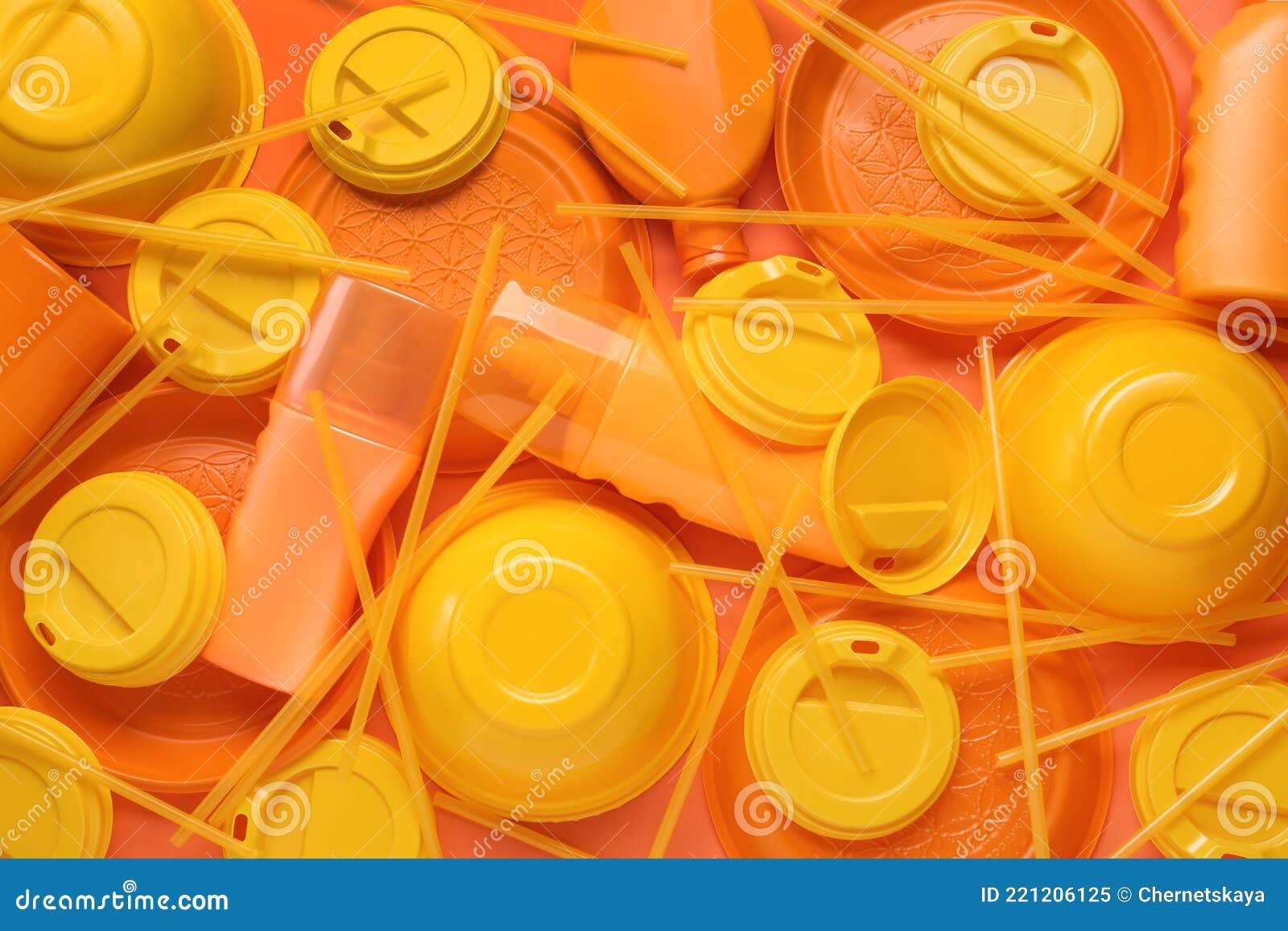 Different Orange Plastic Items As Background, Closeup Stock Image ...