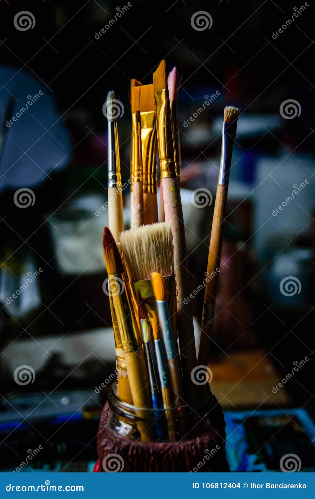 Different Paint Brushes in Art Studio Stock Photo - Image of draw ...