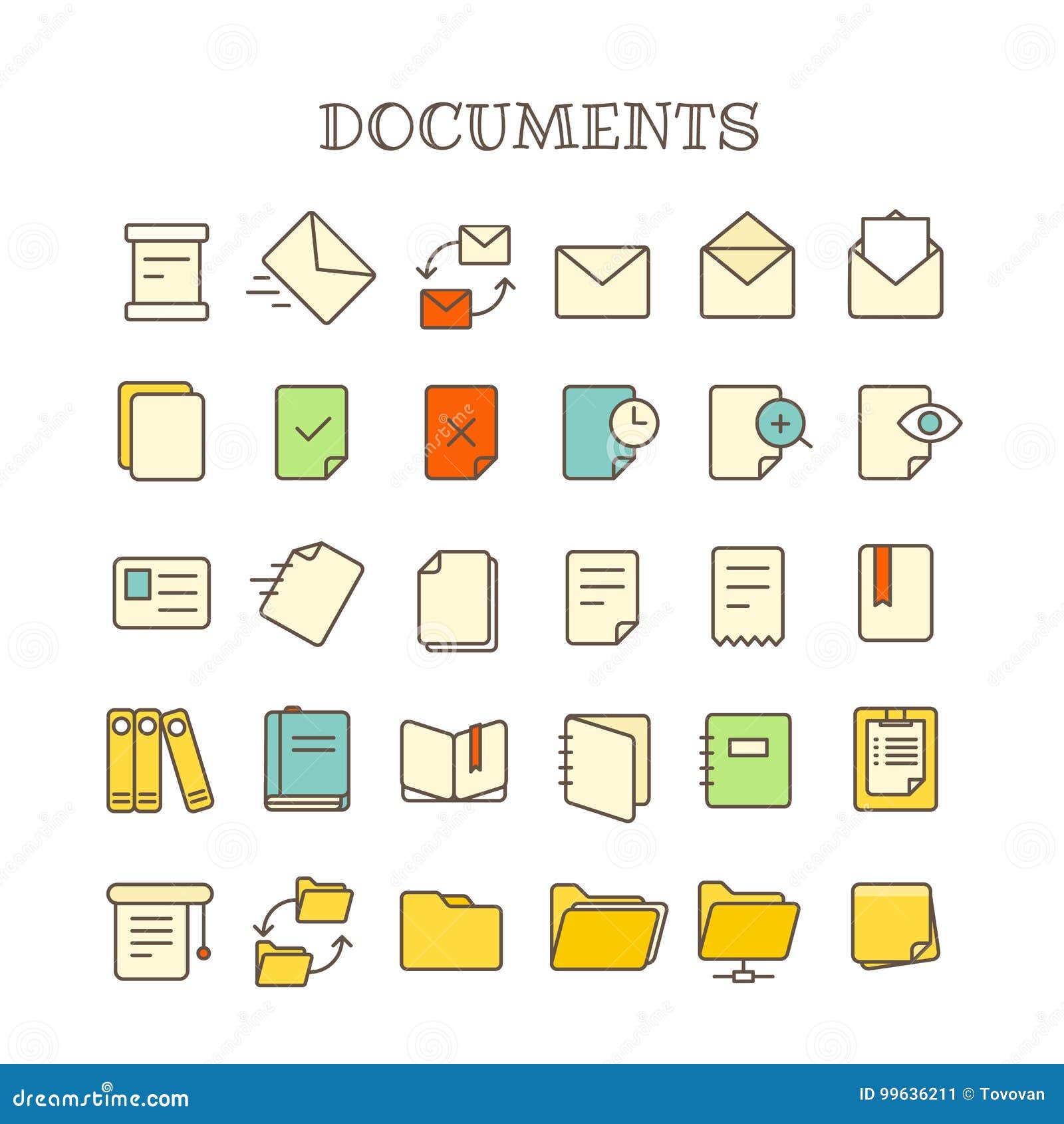 Different Paper Documents Thin Line Color Icons Stock Vector ... Different Paper Documents Thin Line Color Icons Stock Vector ...