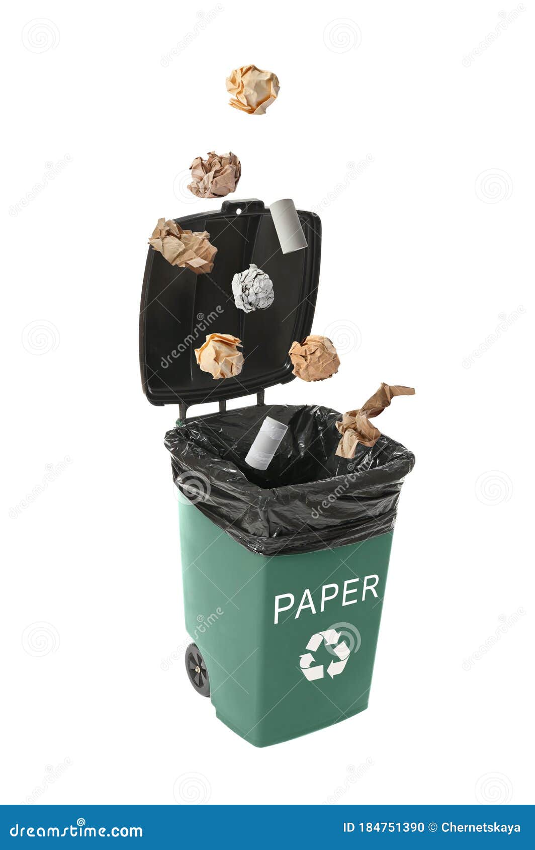 Paper Garbage Falling into Trash Bin. Waste Management and Recycling ...