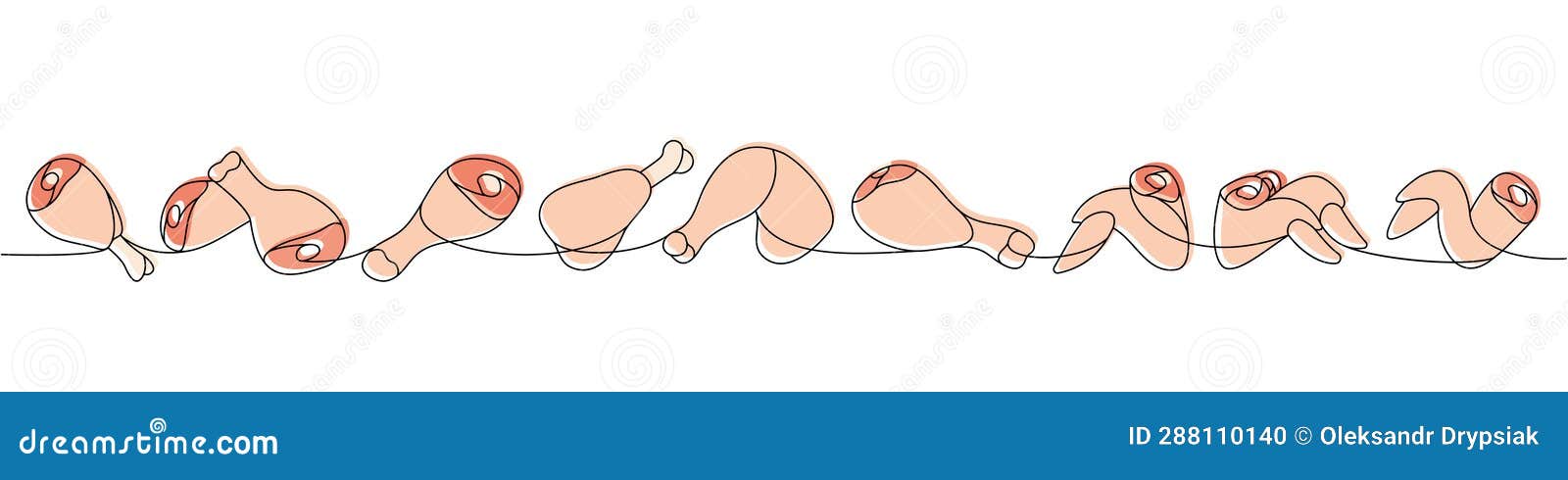 Different Parts of Chicken One Line Colored Continuous Drawing. Raw ... Different Parts of Chicken One Line Colored Continuous Drawing. Raw ...