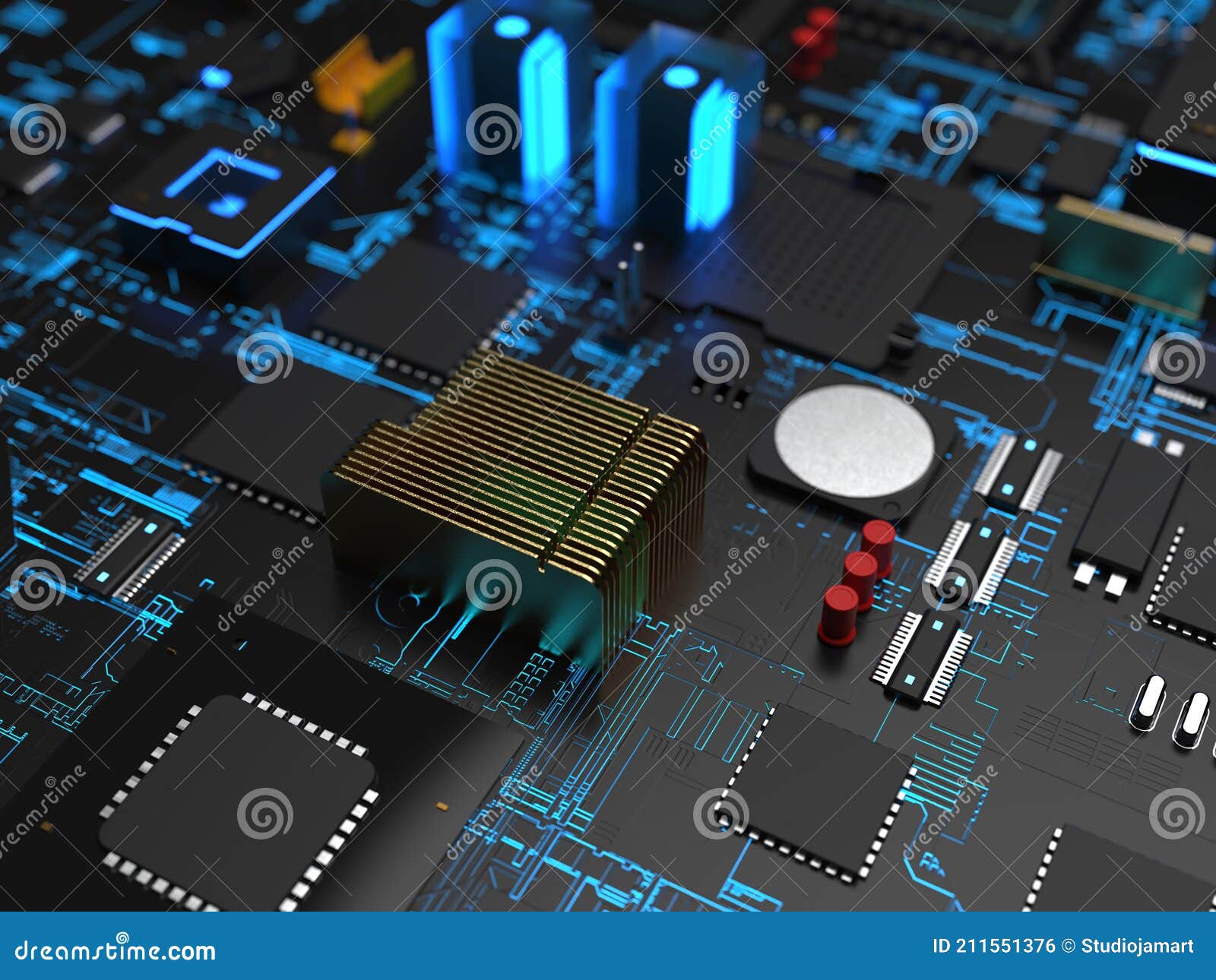 Different Parts of the Computer Chips and Transistors in Blue Backlight ...