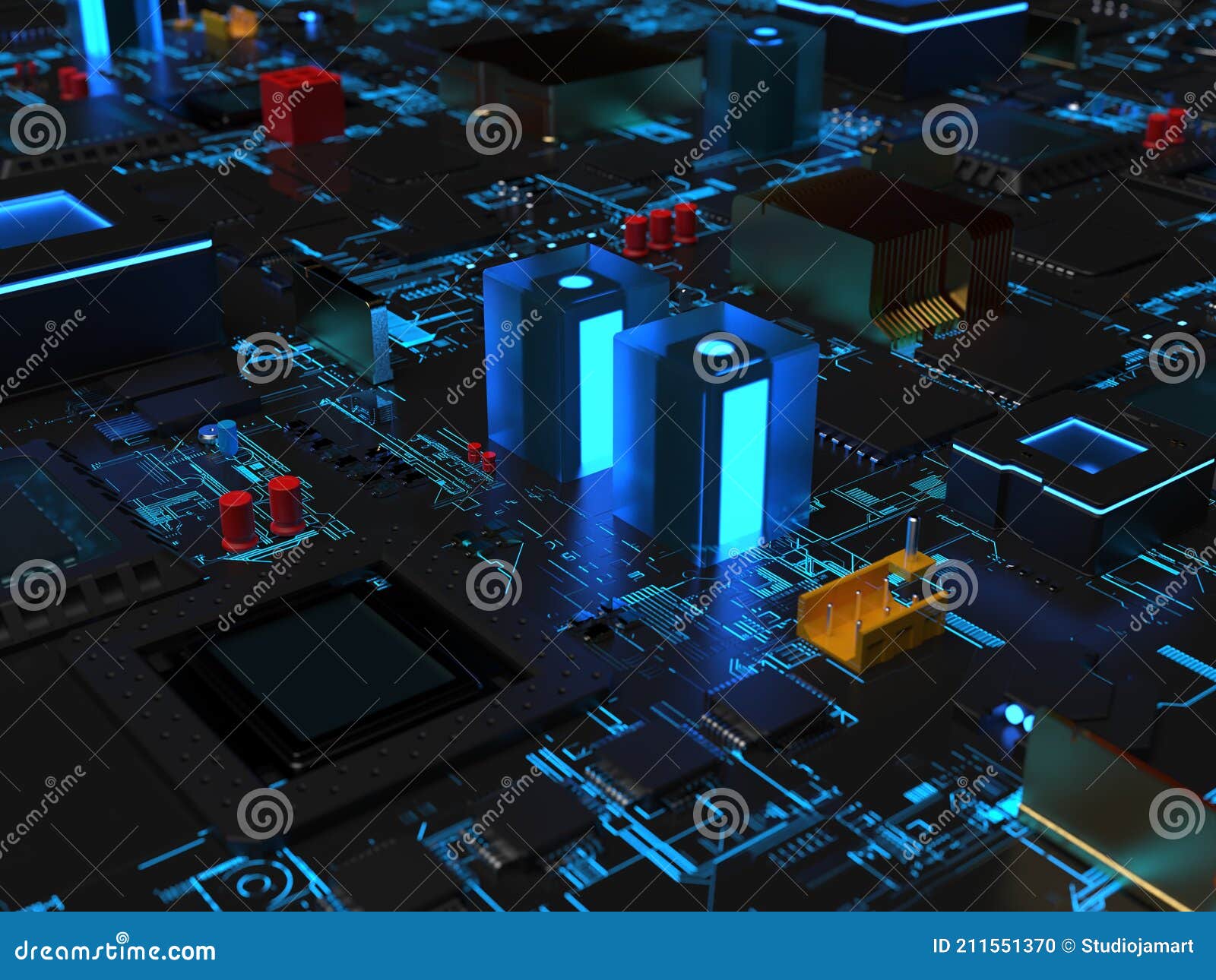 Different Parts of the Computer Chips and Transistors in Blue Backlight ...