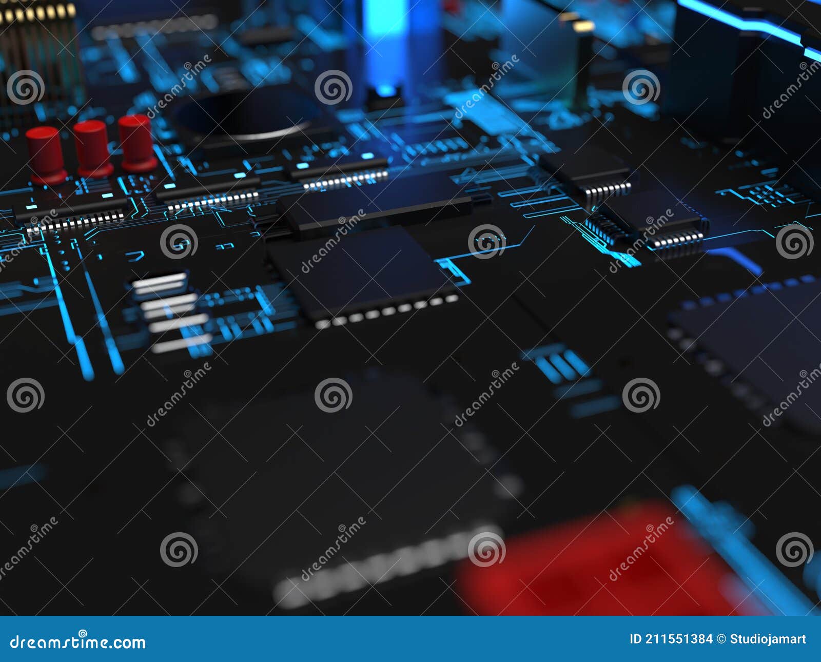 Different Parts of the Computer Chips and Transistors in Blue Backlight ...