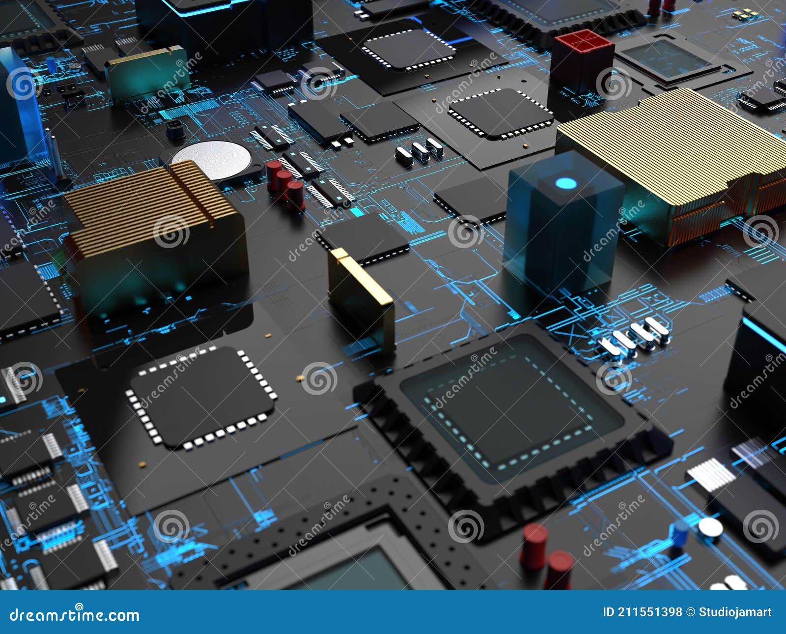 Different Parts of the Computer Chips and Transistors in Blue Backlight ...
