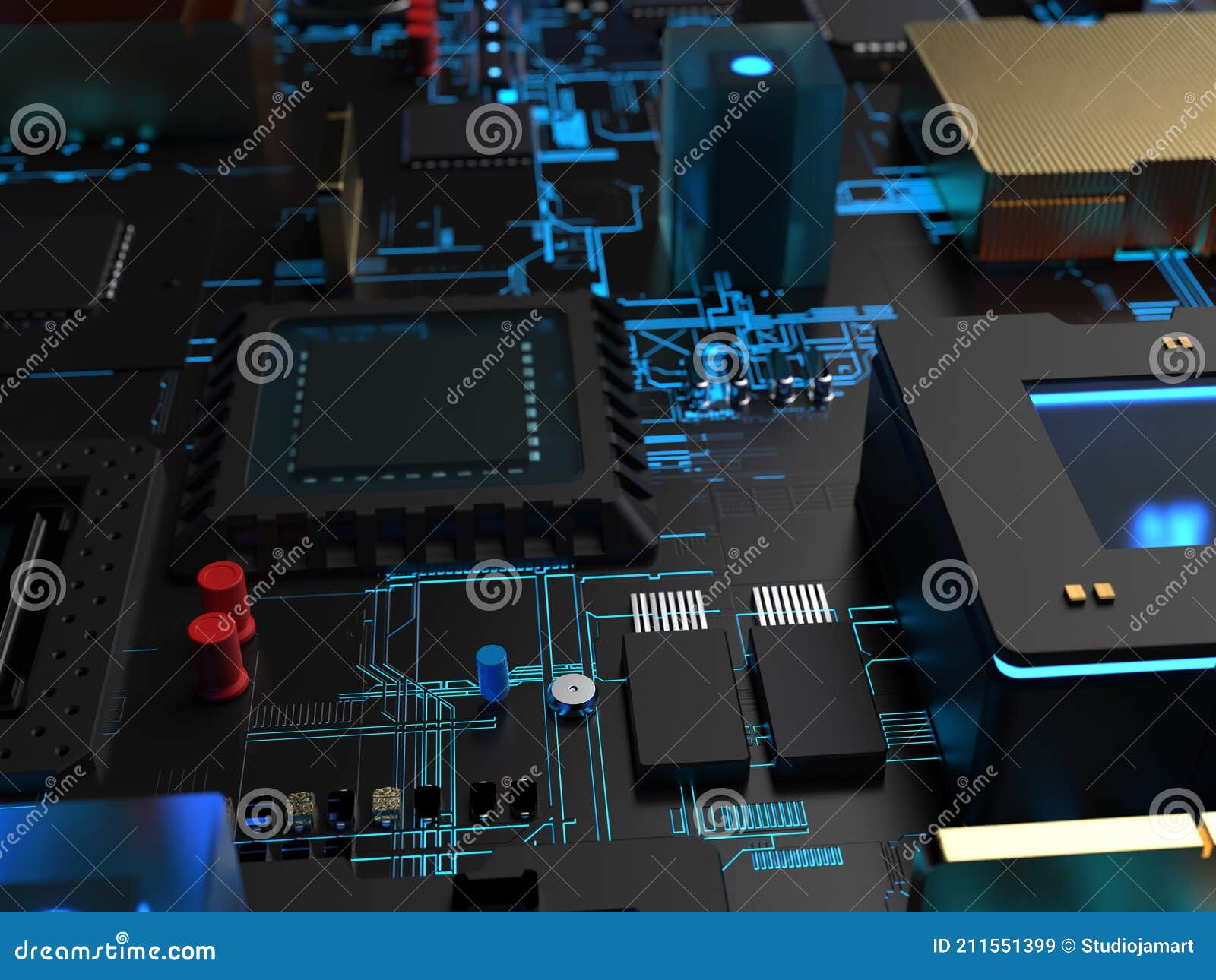 Different Parts of the Computer Chips and Transistors in Blue Backlight ...