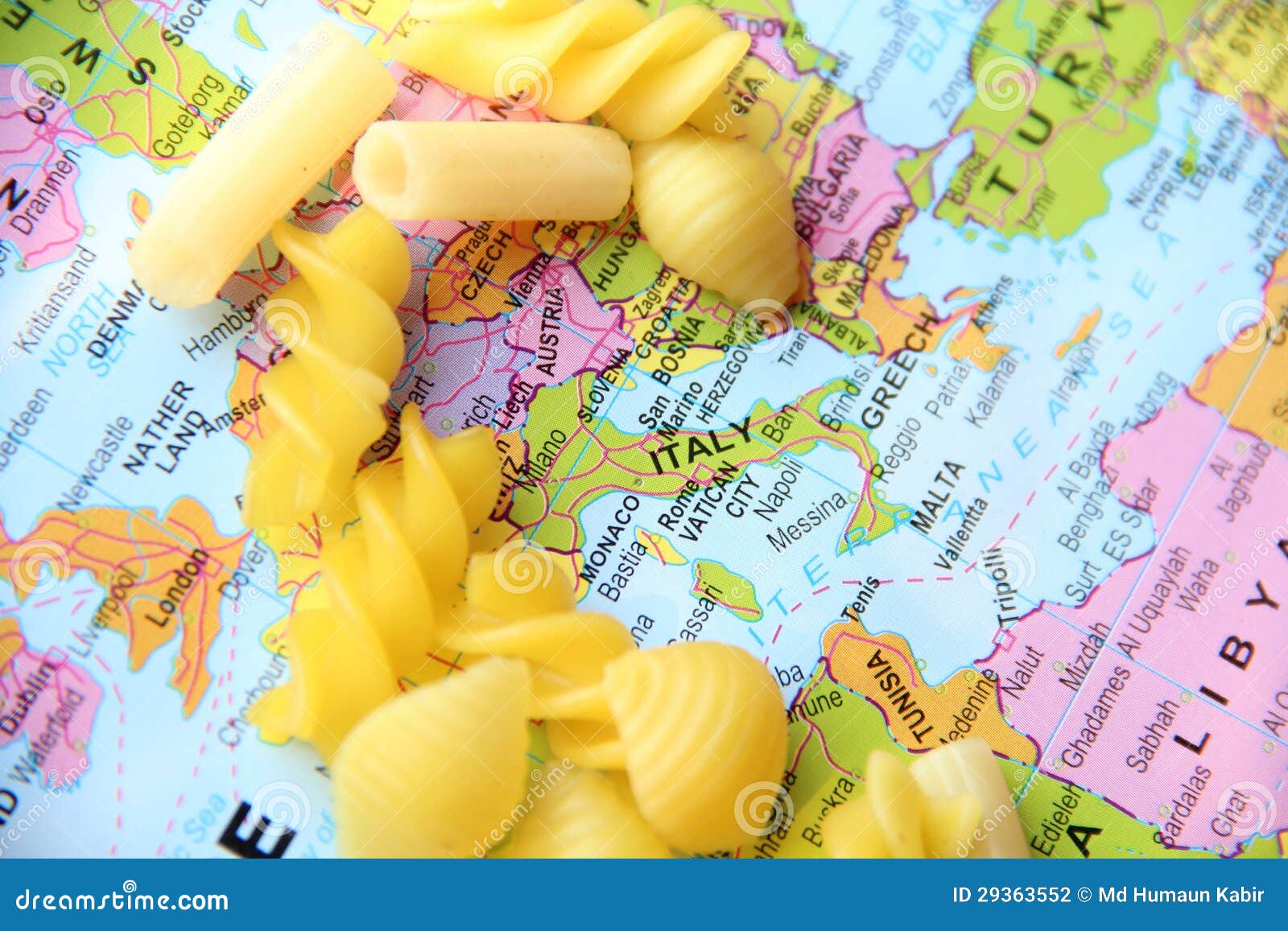 Different Pasta on World Map Stock Photo - Image of focus, arranging ...