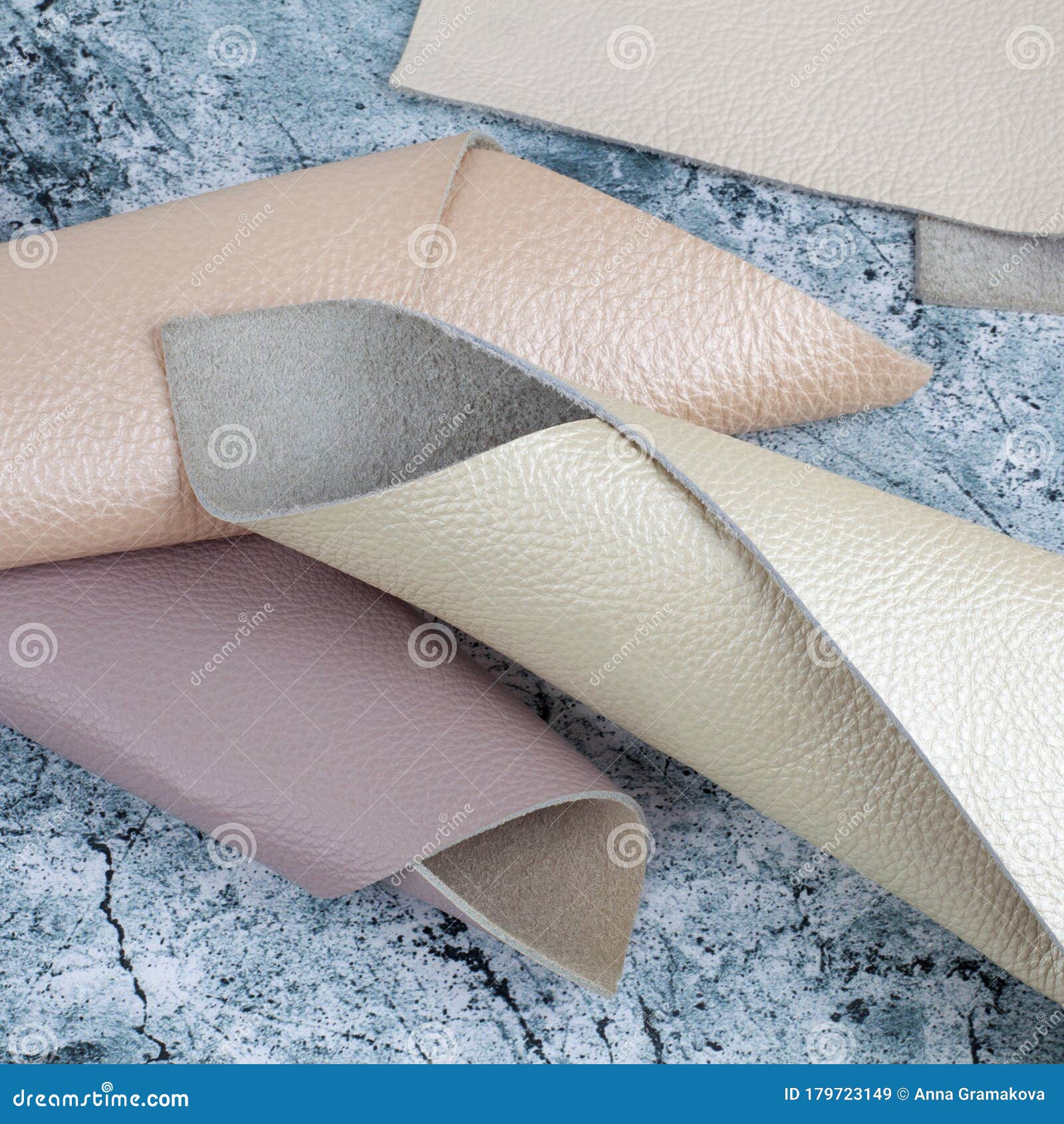 Natural Leather Textures Samples on Grey Stone Background Stock Image ...