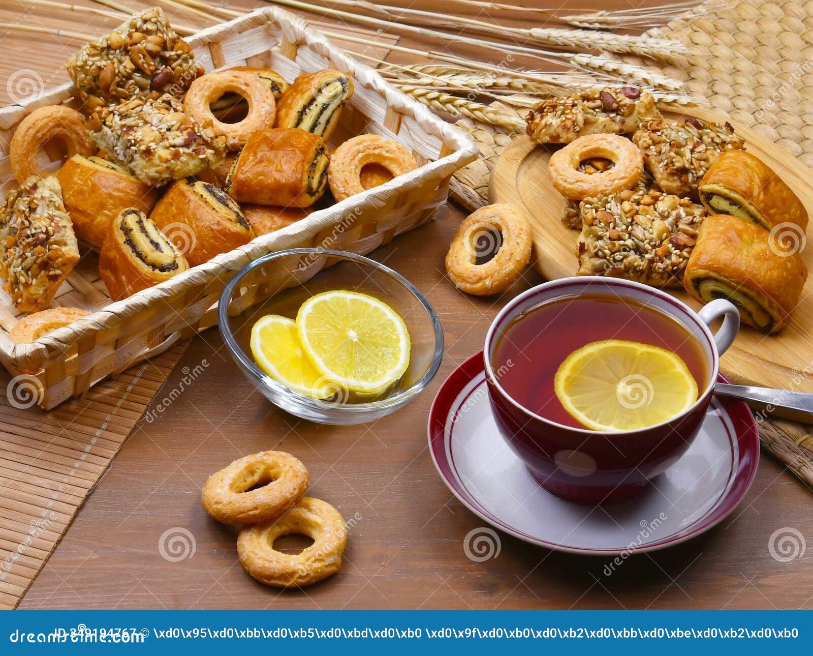 Different Pastries and a Cup of Tea on the Table Stock Image - Image of ...