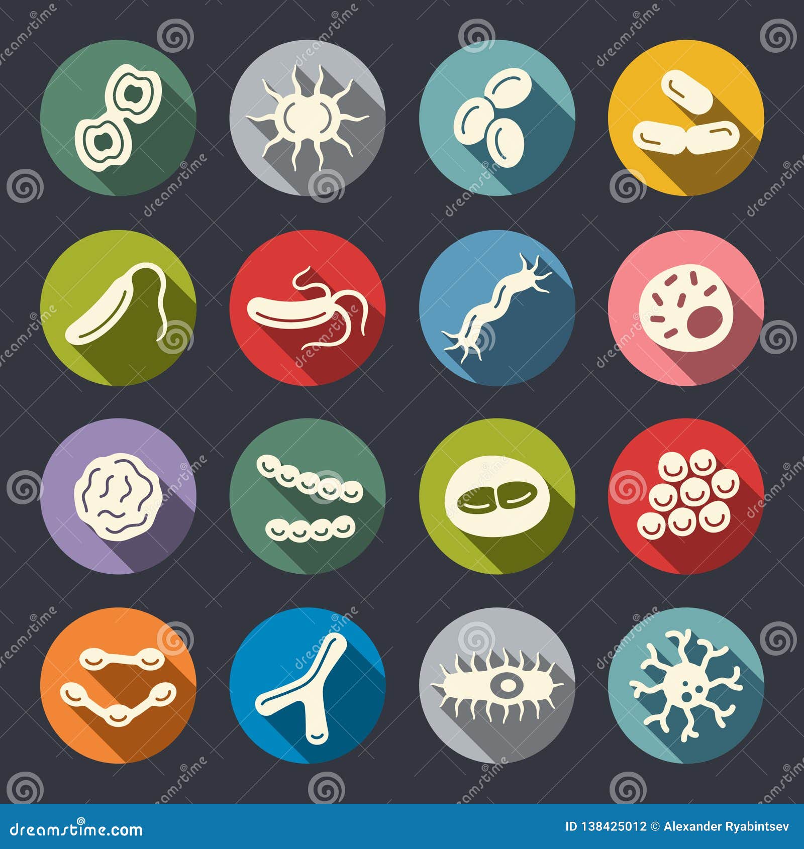 Microbes Types Flat Vector Icon Set Stock Vector - Illustration of ...