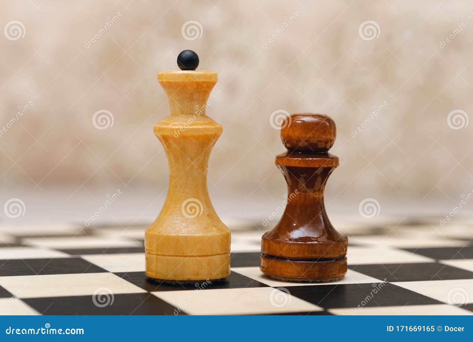 Different Pawn and Queen Stand on Chessboard Stock Image - Image of ...
