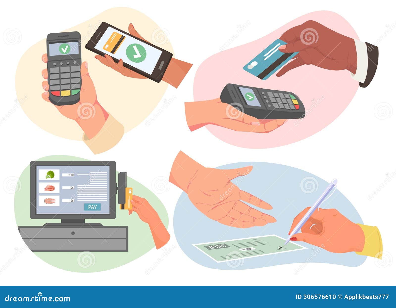 Different Payment Methods and Human Hands Set Stock Vector ...