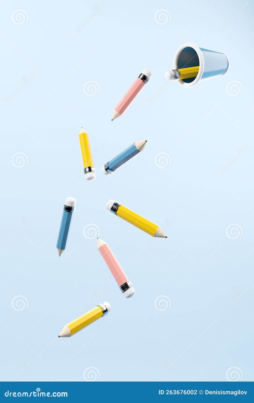 Different Pencils Falling of the Cup Stock Illustration - Illustration ...