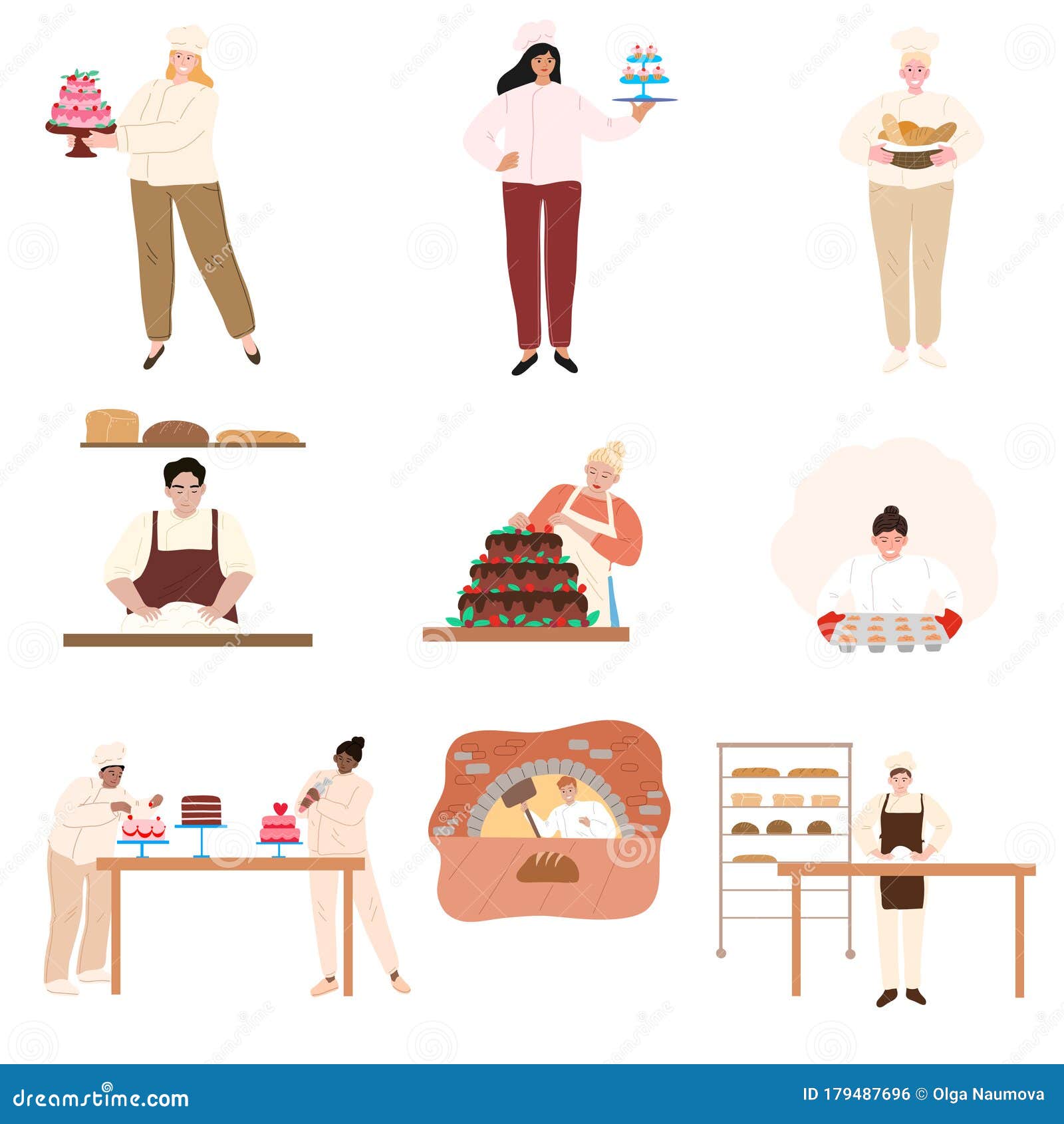 Different People Baking And Cooking In Kitchen Vector Illustration ...