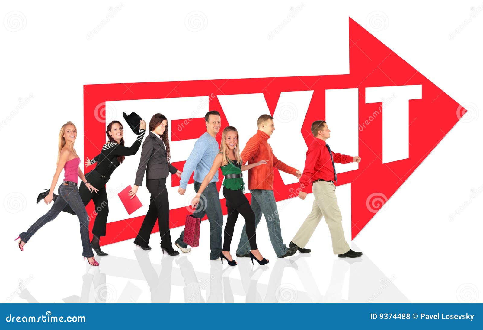 Different People Go Out Following the Exit Sign Stock Photo - Image of ...