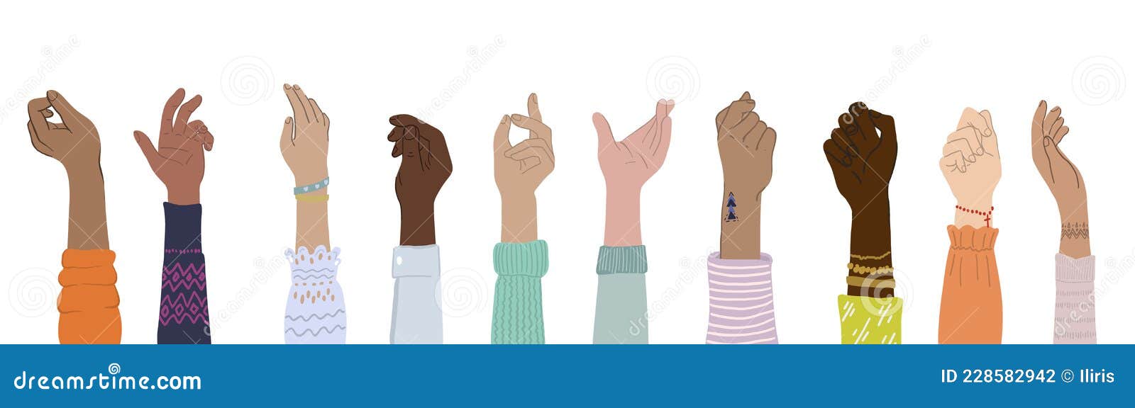 Different People Hand Palms in Flat Style. Hands Gestures and Diversity ...