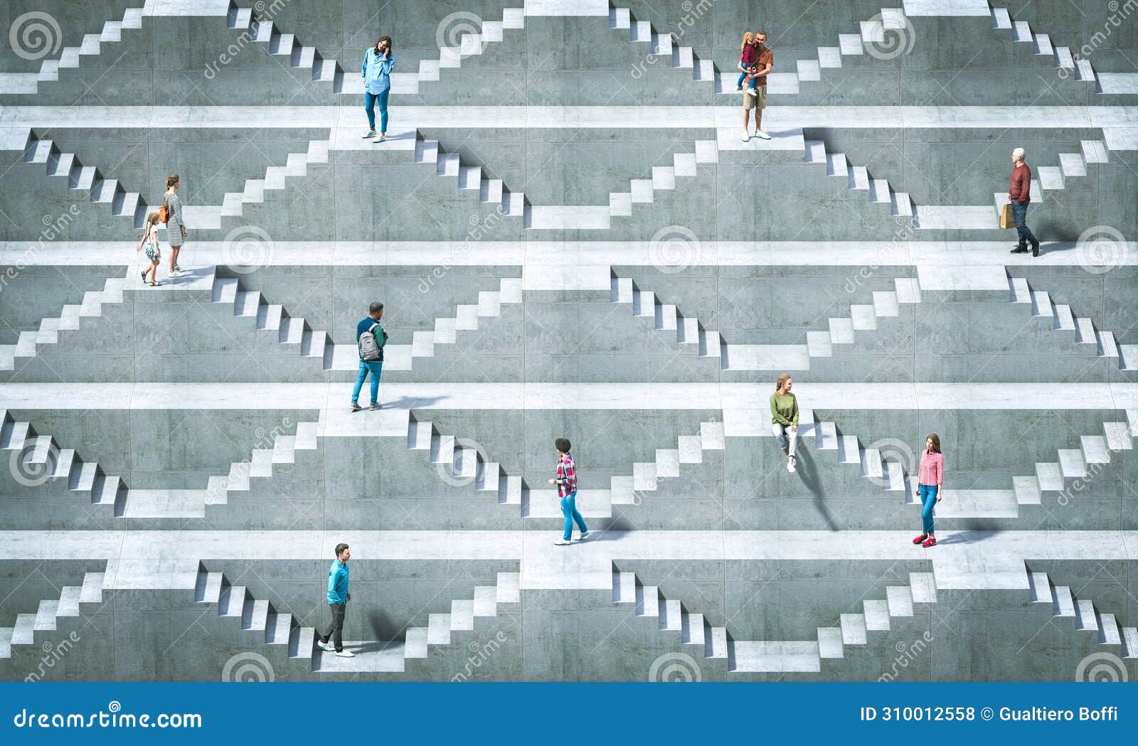 Different People on a Modern Concrete Structure Made of Stairs Stock ...